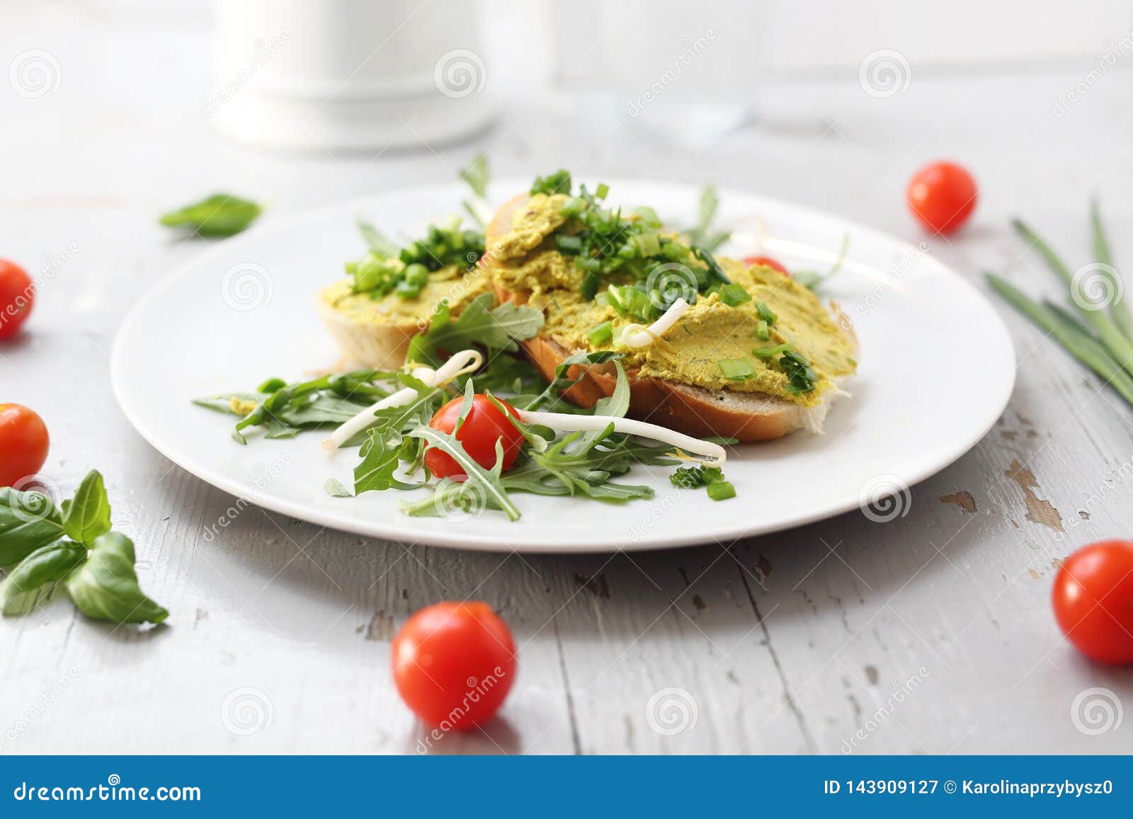 Egg Paste with Chives, Healthy Breakfast. Breakfast Sandwiches Stock ...