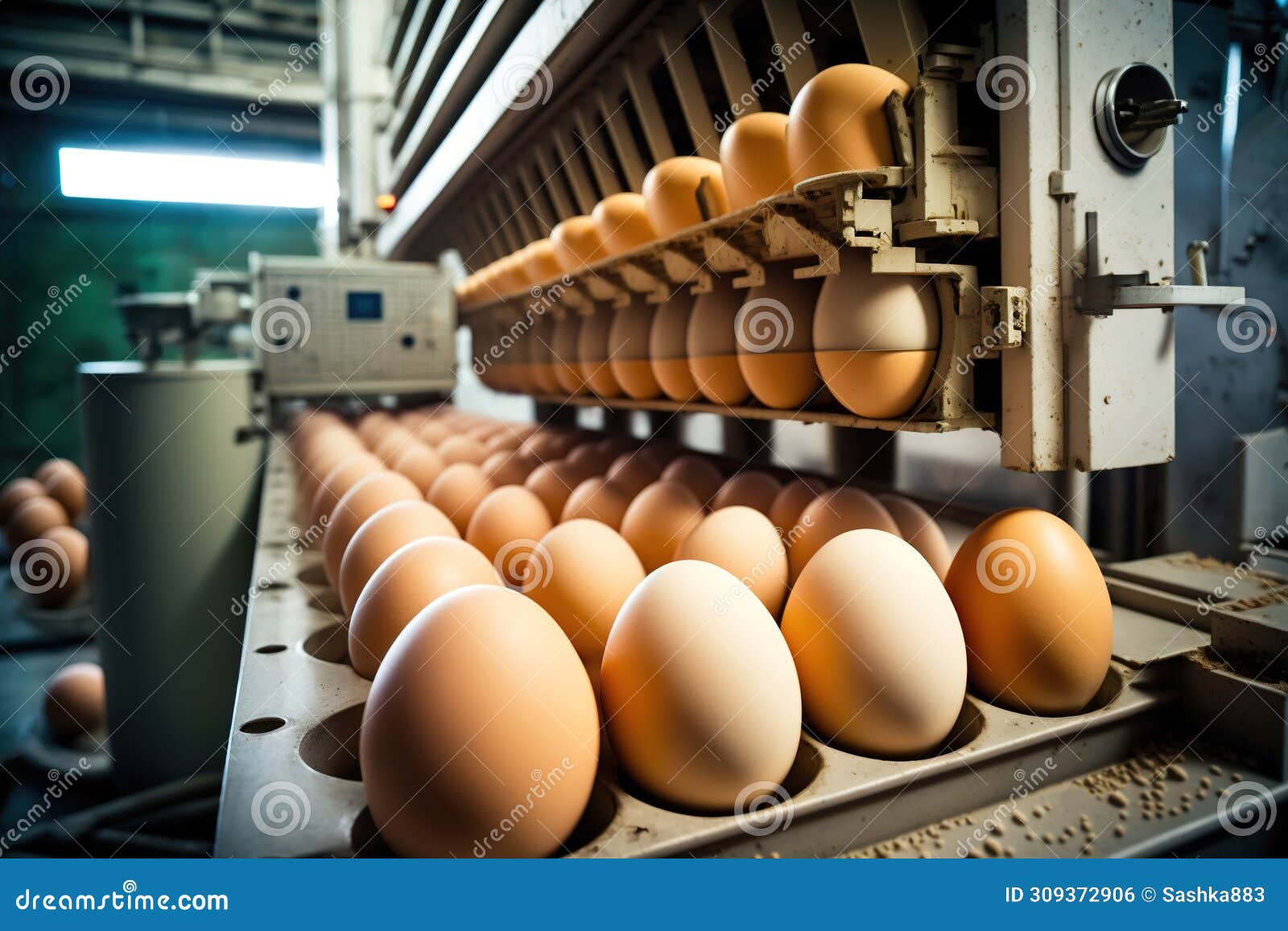 Eggs in a Machine on a Conveyor Belt in an Automatic Factory ...