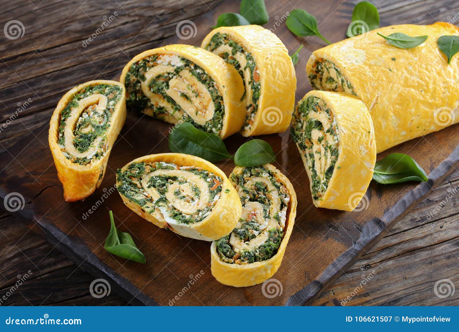Egg Roulade with, Spinach, Carrots and Cheese Stock Image - Image of ...