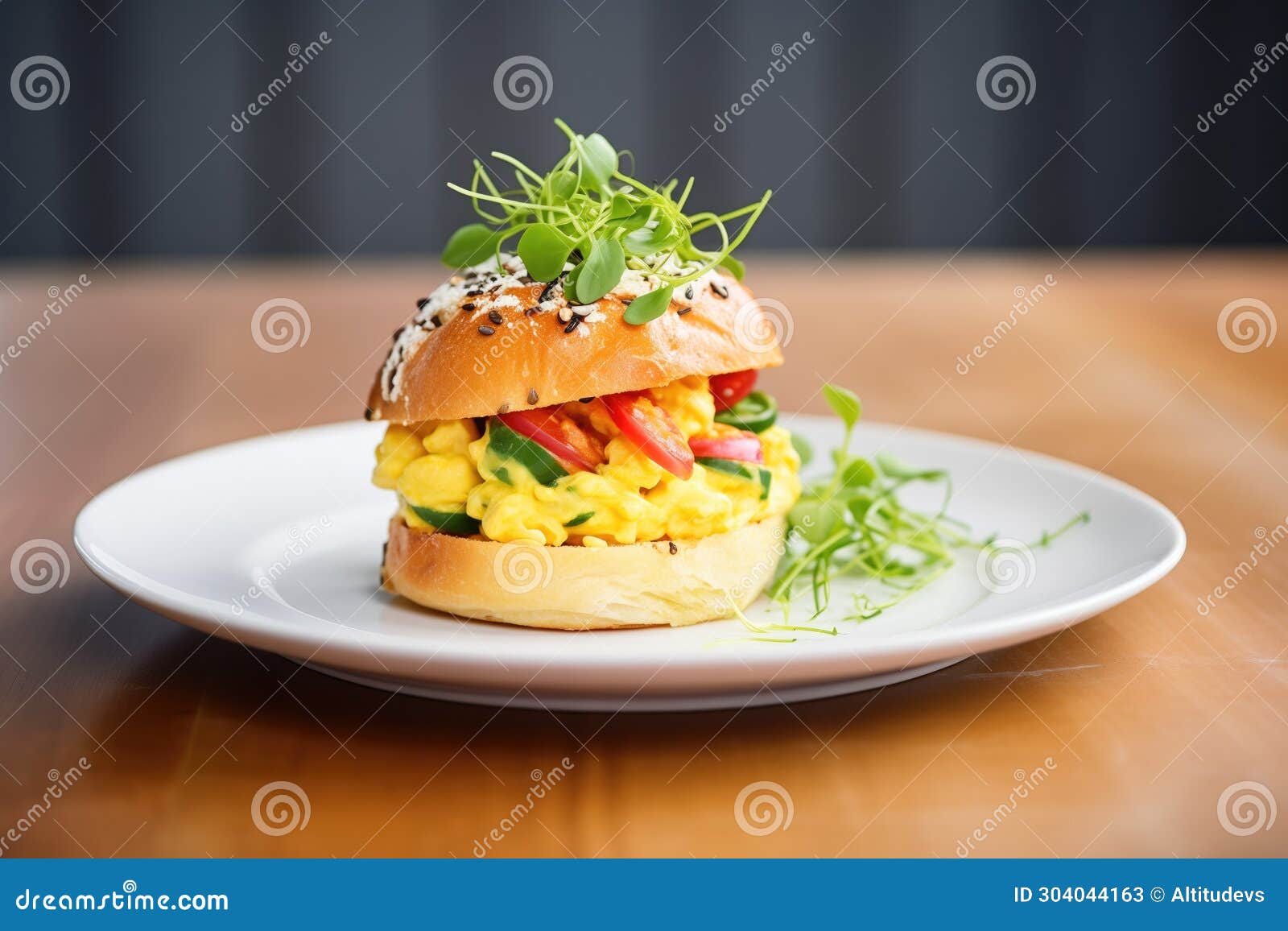 Egg Salad on a Toasted Brioche Bun, on a Ceramic Plate Stock Image ...