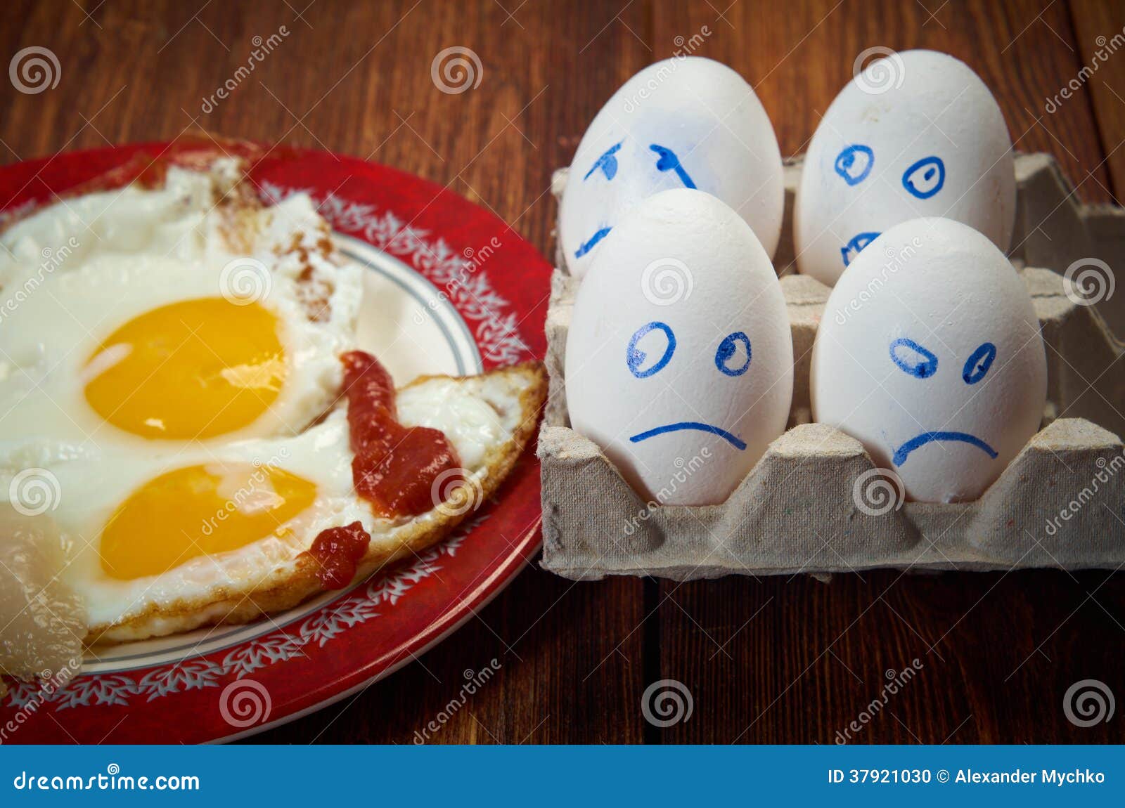 Egg with Scared Face and Fried Egg Stock Photo - Image of cook, broken ...