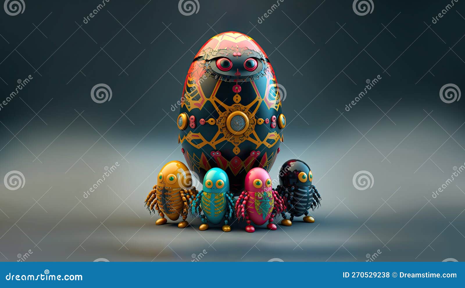 Egg Shape Robots Characters Against Slate Background and Copy Space ...