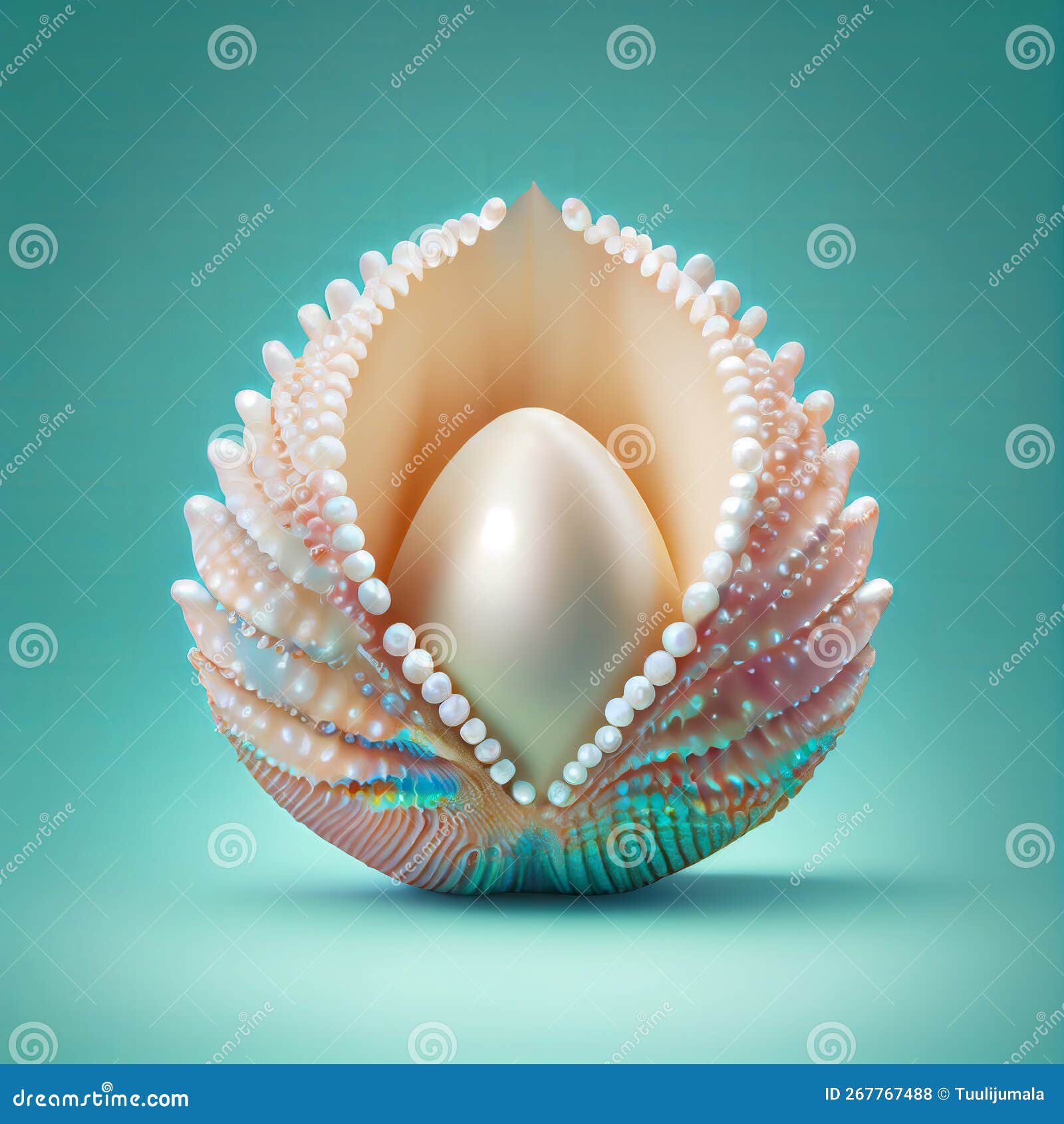 Egg Shaped Pearl in Seashell on Blue Background. Eater Design Element ...