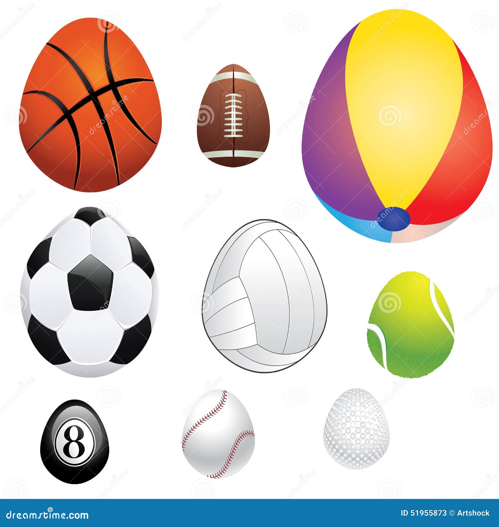 Egg Shaped Sport Balls stock vector. Illustration of vector - 51955873