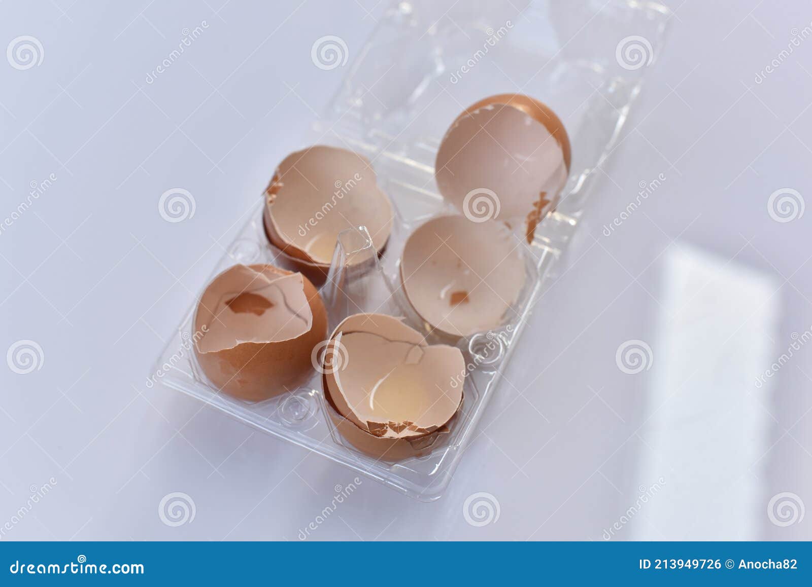 Egg Shell and Plastic Box on a White Background Stock Photo - Image of ...