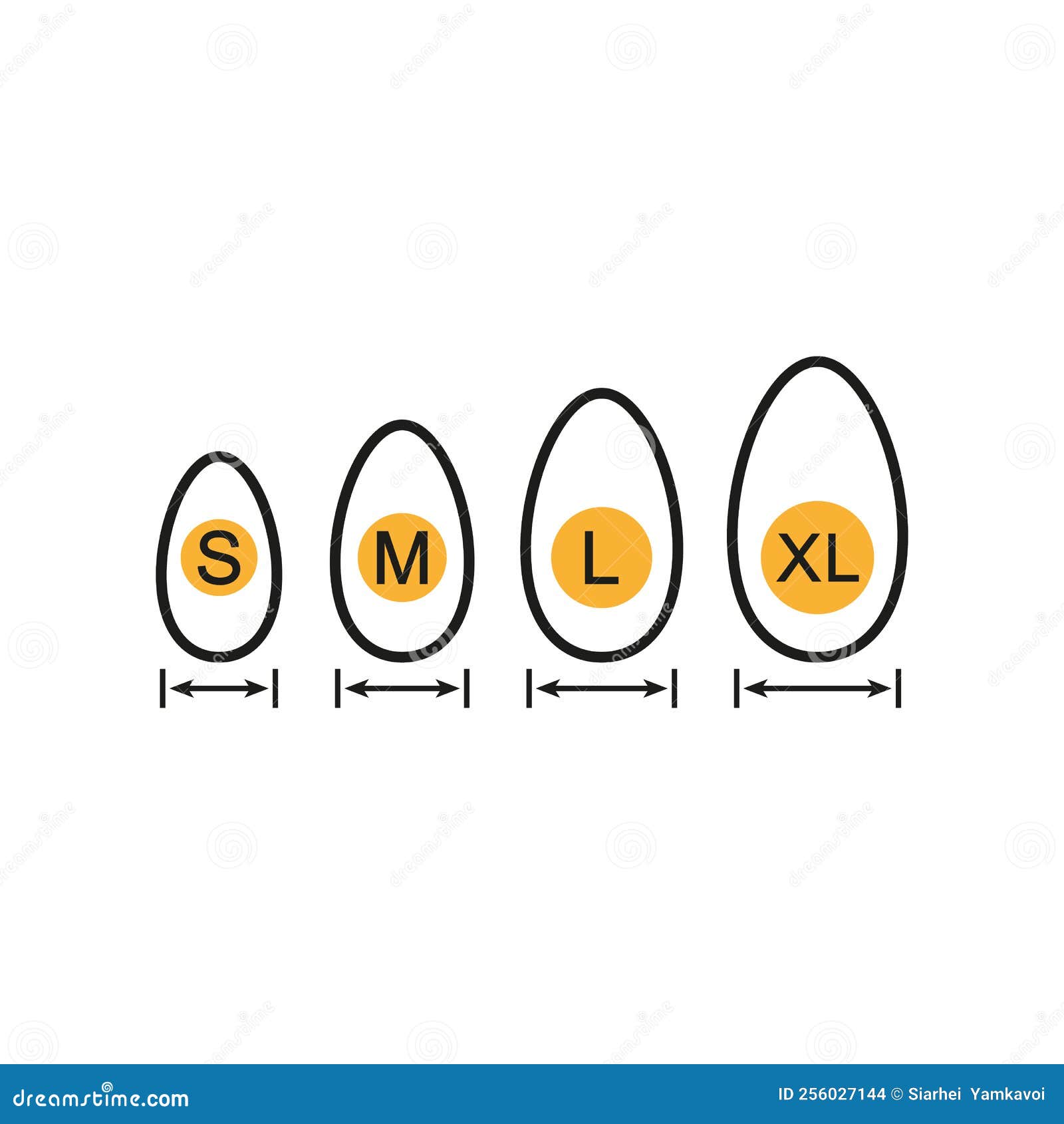 Egg Sizes. Set of Vector Illustrations with Arrows and Eggs Stock ...