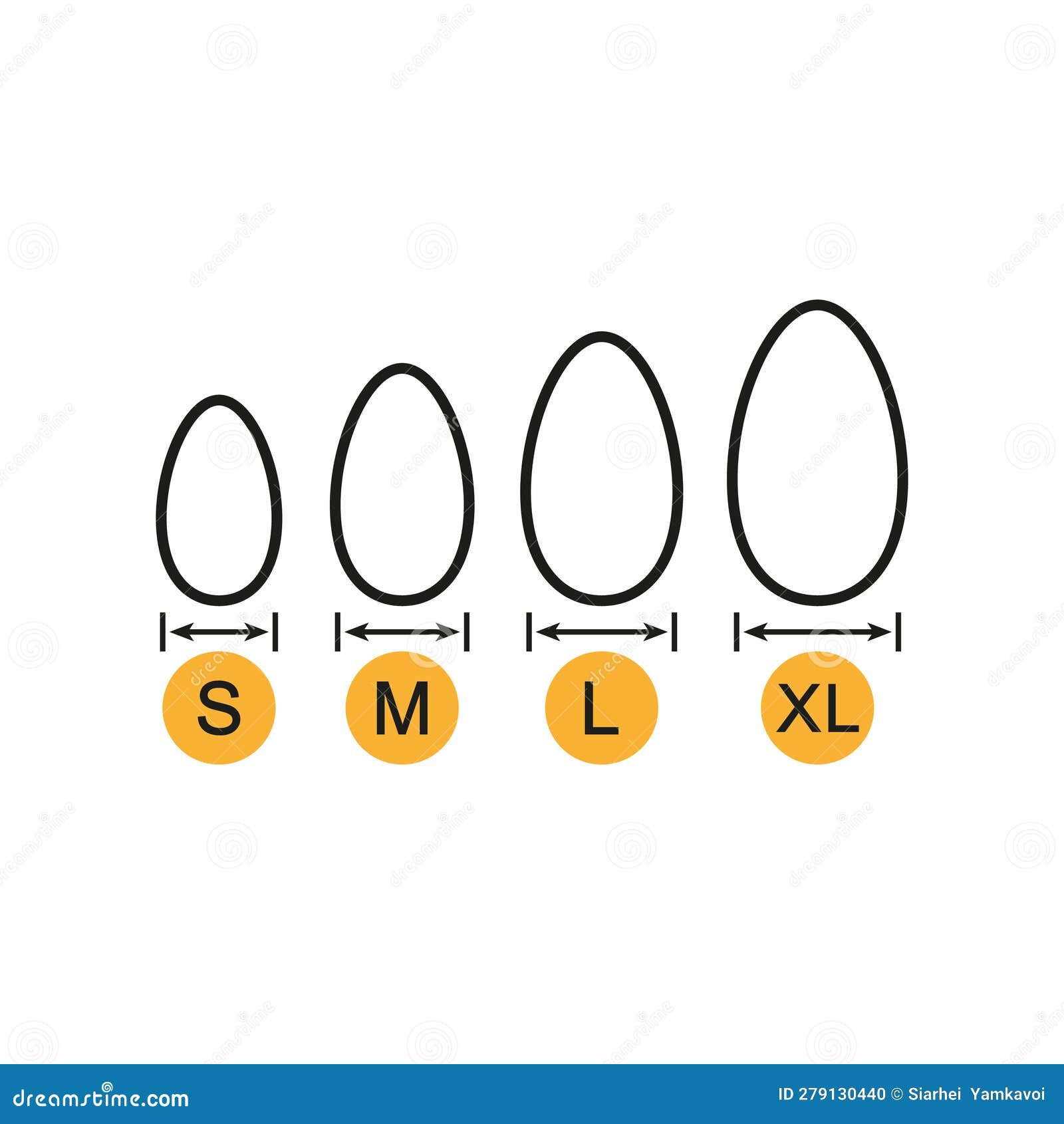 Egg Sizes. Set of Vector Illustrations with Arrows and Eggs Stock ...