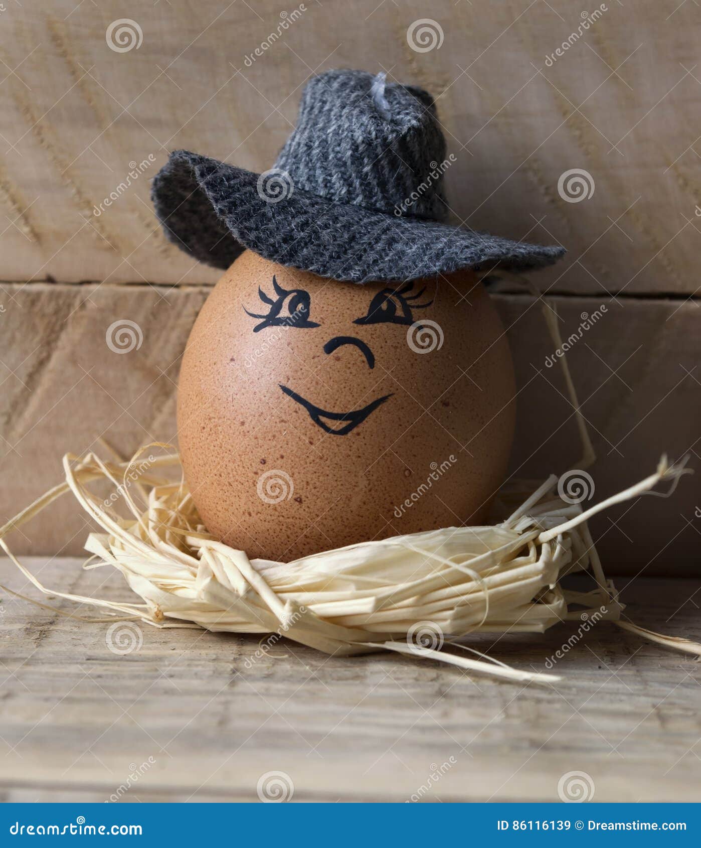 Egg on a Stylized Nest on a Wooden Board 1 Stock Image - Image of smile ...