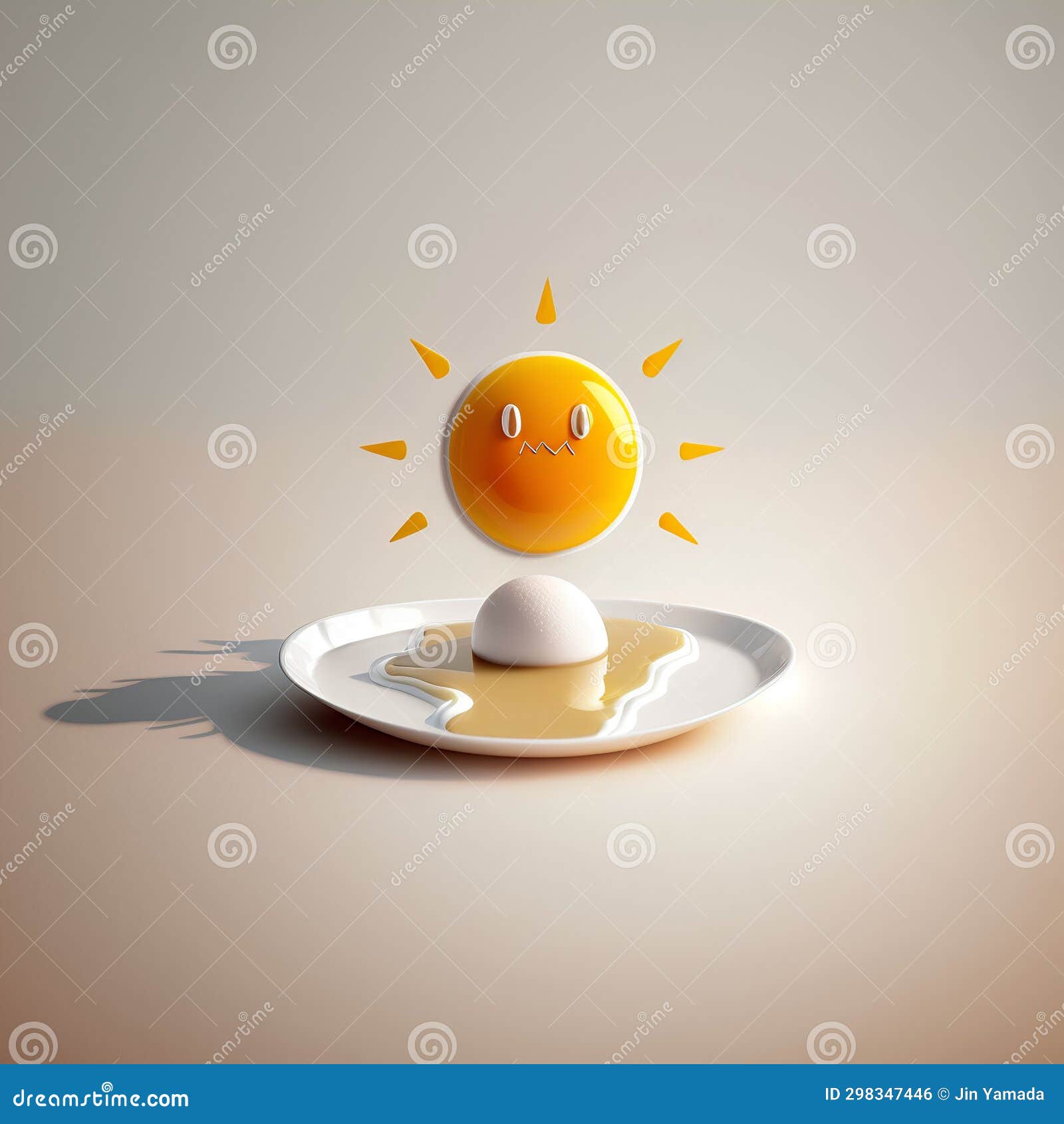 Egg with Sun on a White Plate. 3d Illustration Stock Illustration ...