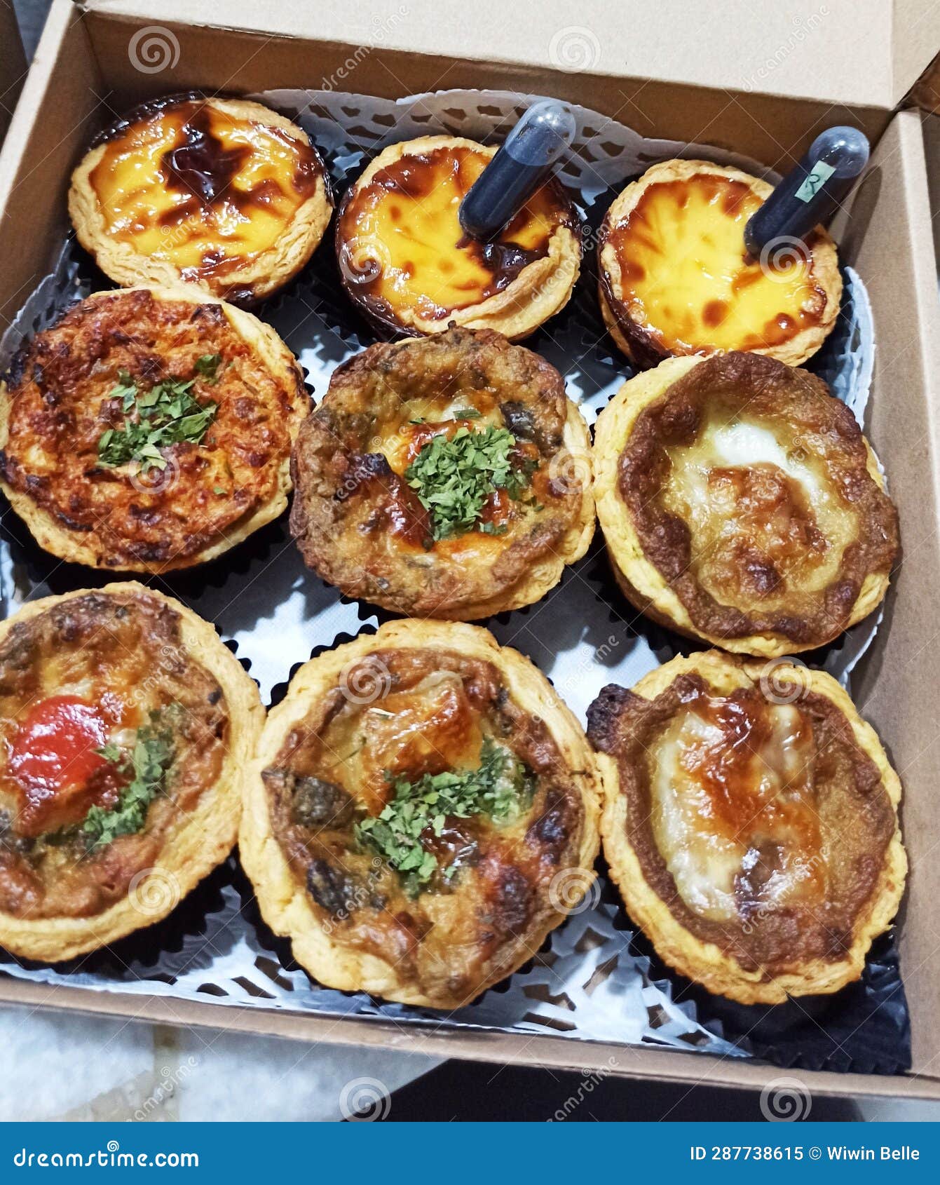 Egg Tart in a Cardboard Box on a Table Top View Stock Image - Image of ...