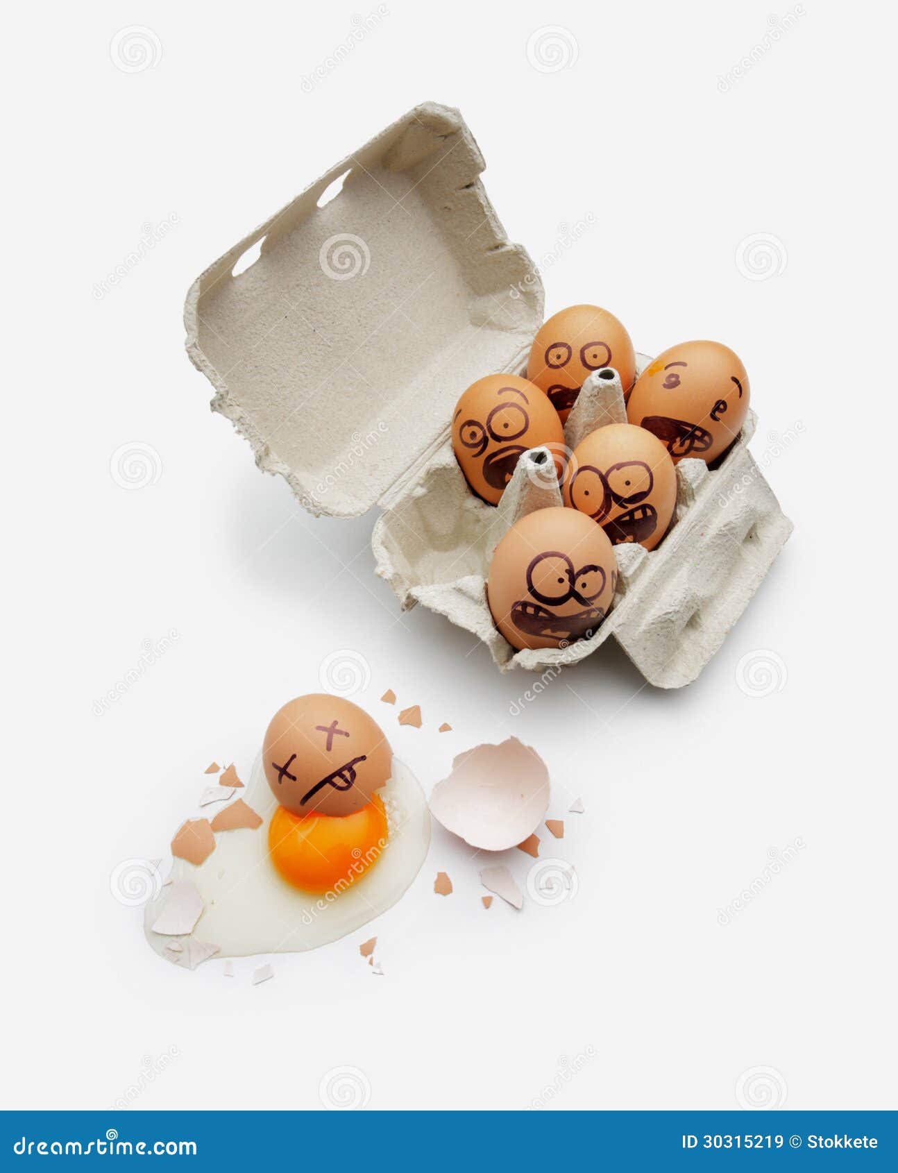 Eggs in a box are scared stock image. Image of face, bizarre - 30315219