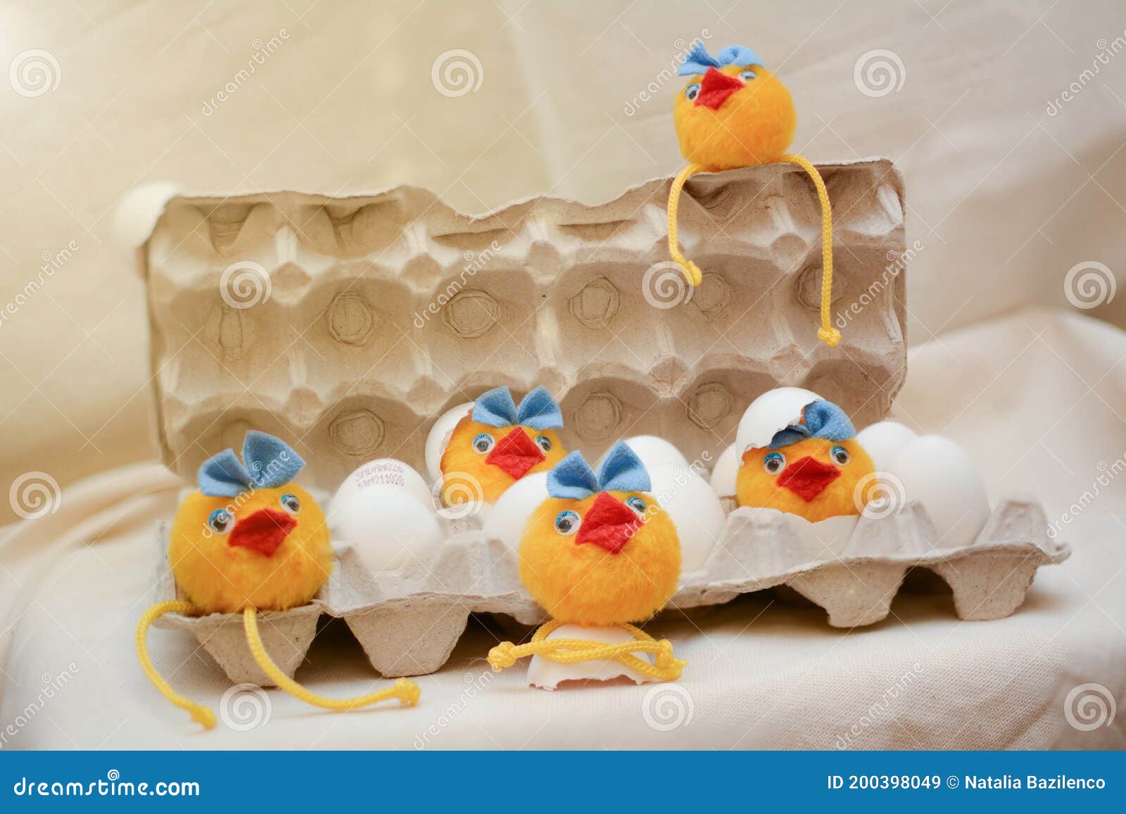 Eggs Chicken Concept. Toy Chicks Hatched from Eggs in an Egg Box Stock ...