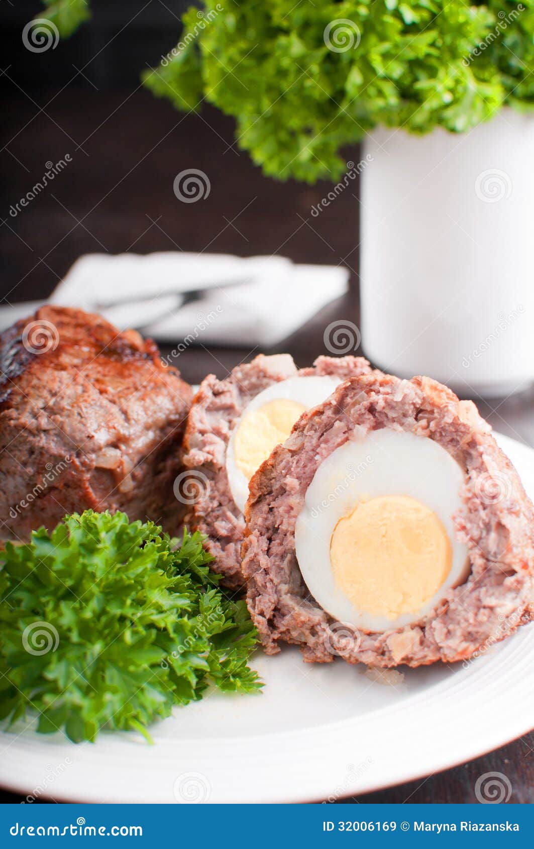 Eggs Coated with Ground Meat Roasted Stock Image - Image of fork ...