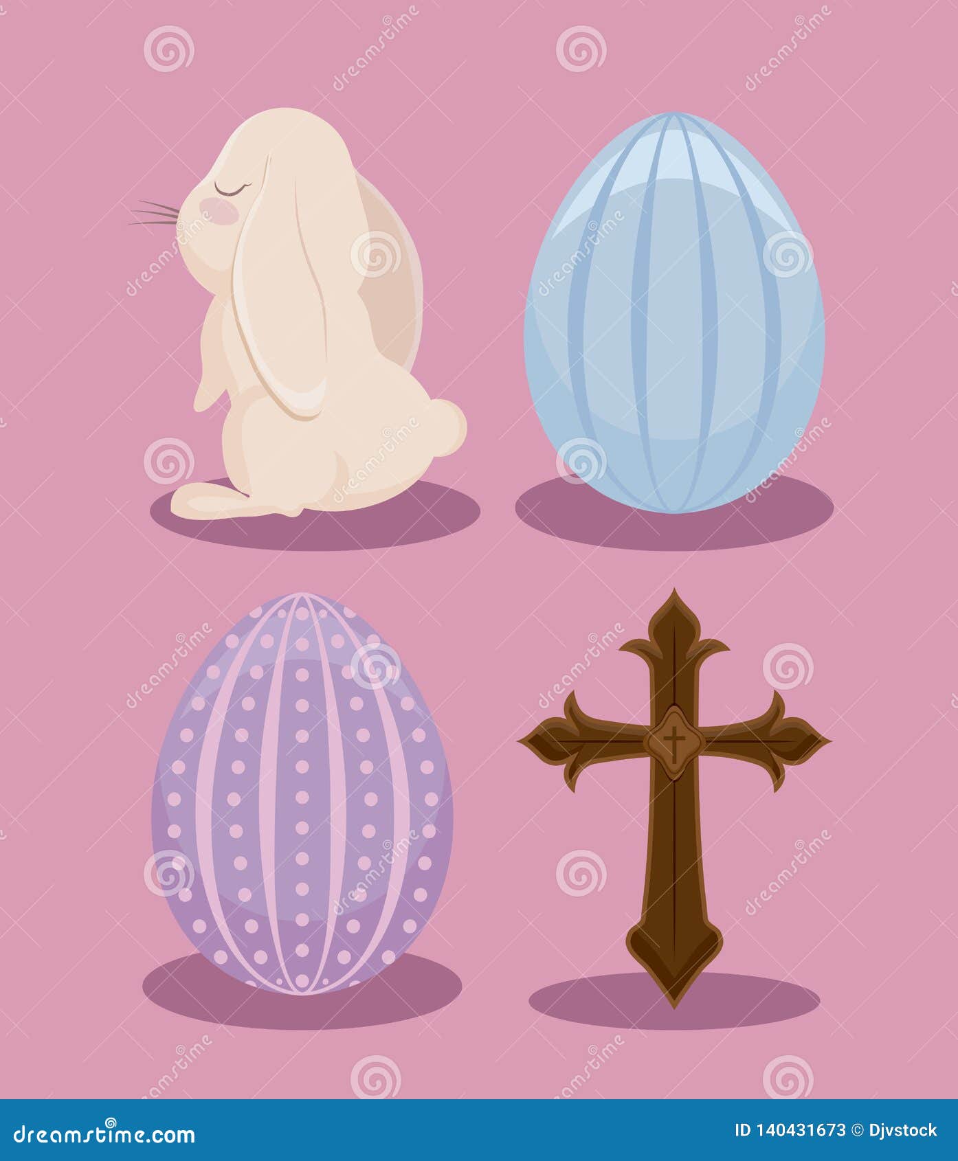 Eggs with Cross and Cute Rabbit for Easter Day Stock Vector ...