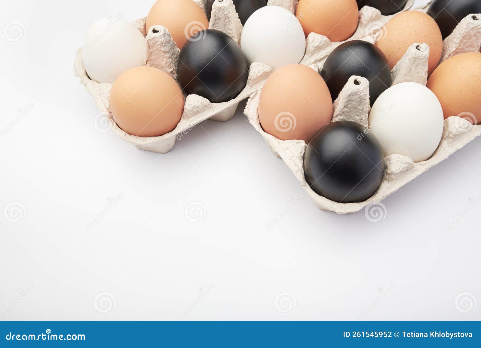 Eggs of Different Colors in Boxes. Black, White and Brown Chicken Eggs ...
