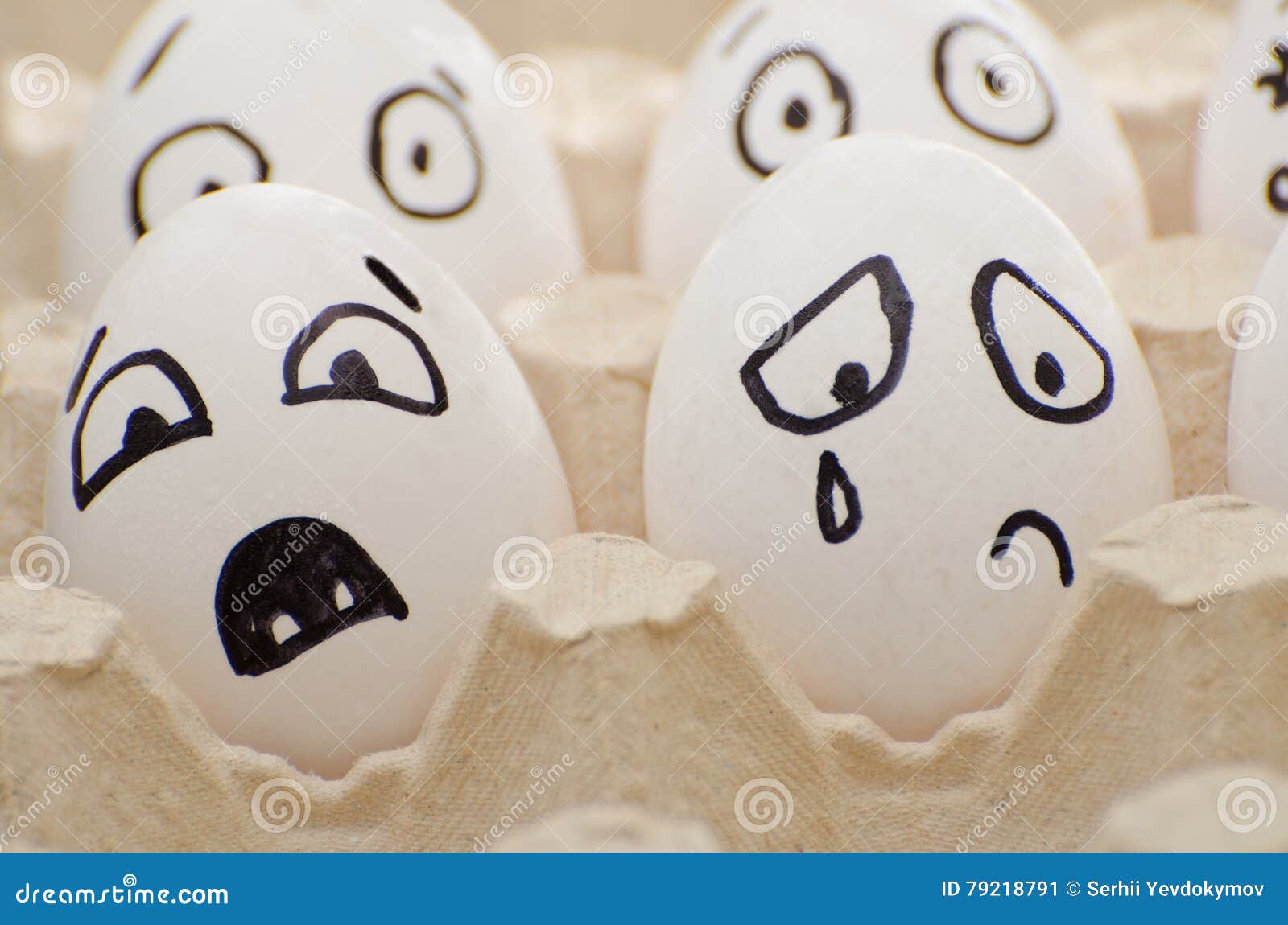 Eggs with the Drawn Emotions, Frightened and Crying Face Stock Image ...