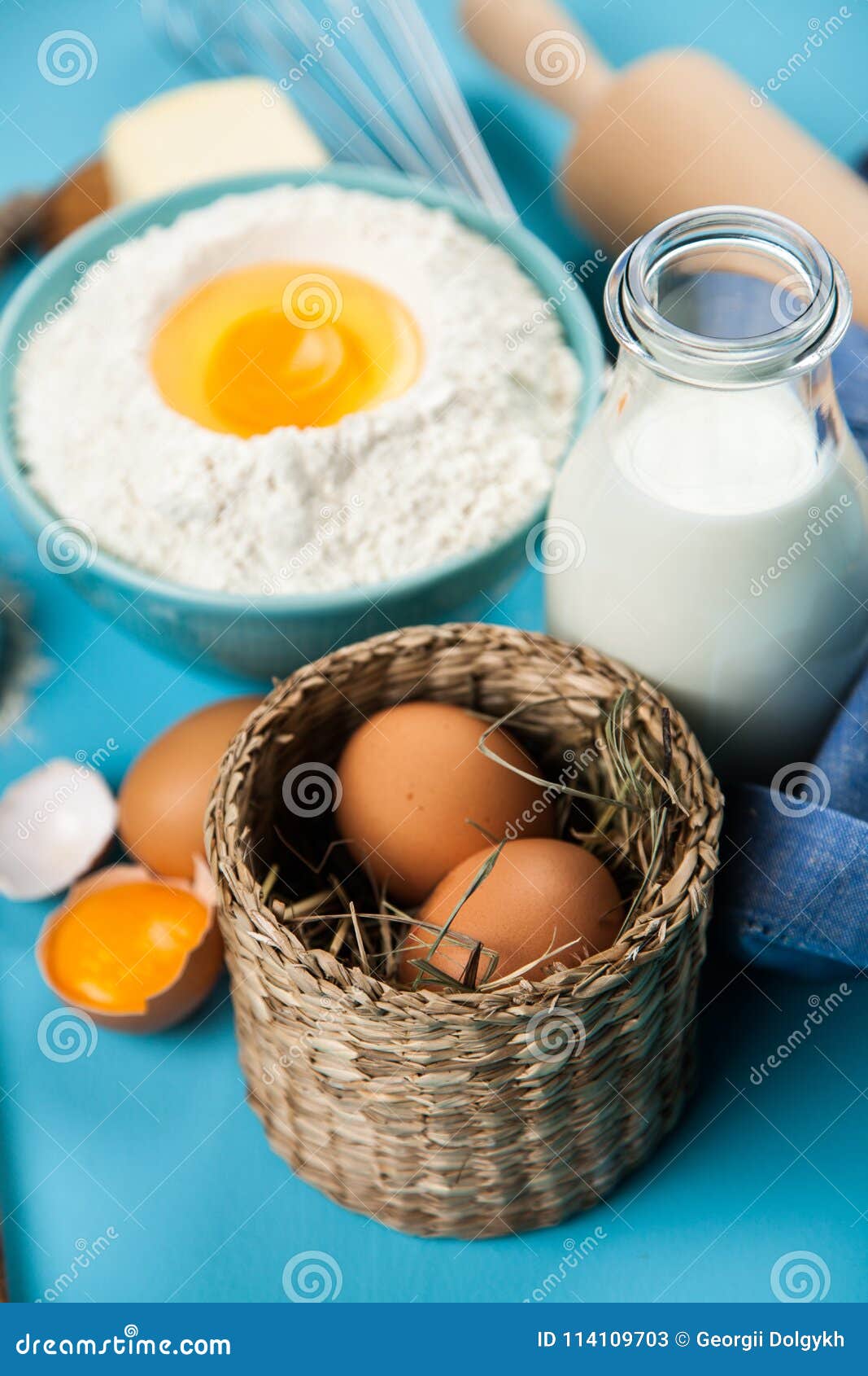 Basic baking ingredients stock image. Image of milk - 114109703