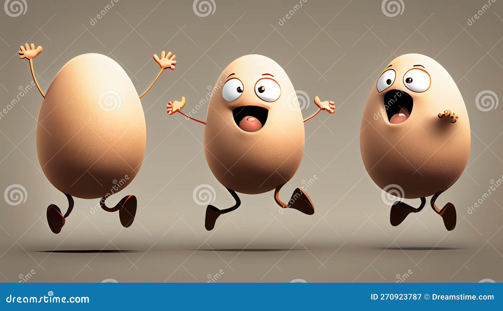Eggs with Funny Faces Running and Jumping. 3d Illustration Stock ...