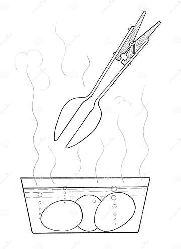 Eggs Get from Boiling Water. Schematic Drawing Stock Vector ...