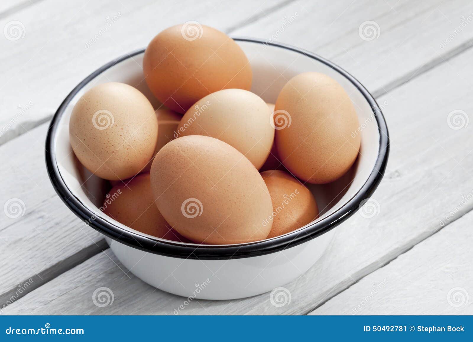 Eggs in Metal Bowl on Wooden Table Stock Image - Image of fresh ...