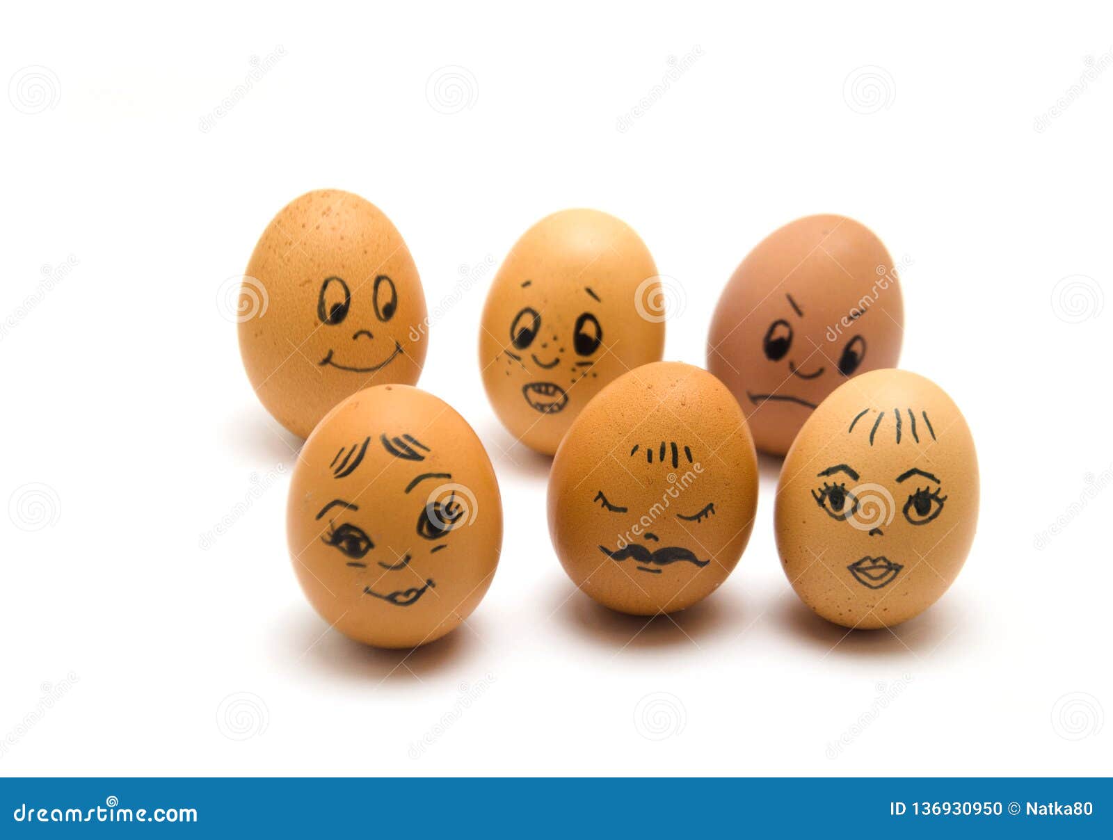 Eggs with Painted Emotions, Psychology of Society on a White Background ...