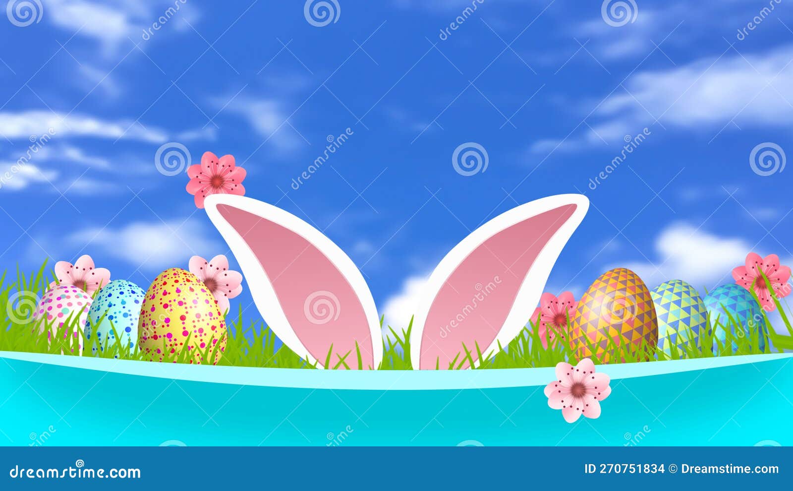 Eggs, Pink Flower, Bunny Ears and Grass Concept Image Stock ...