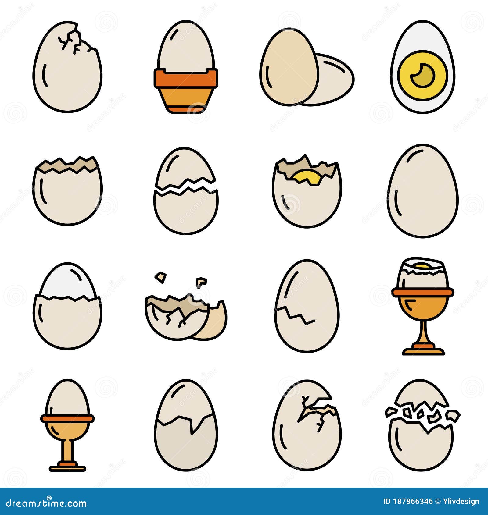 Eggshell Icons Set Vector Flat Stock Vector - Illustration of isolated ...