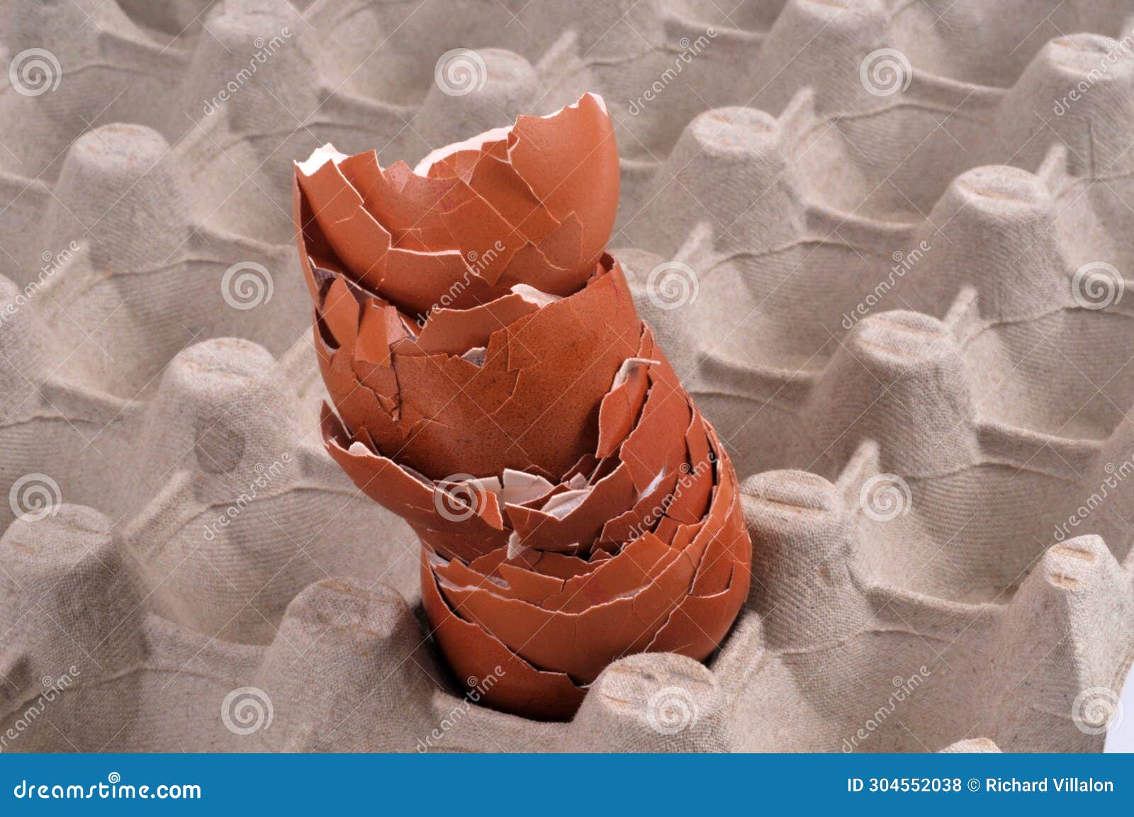 Eggshells Stacked in an Empty Egg Carton Close-up Stock Photo - Image ...