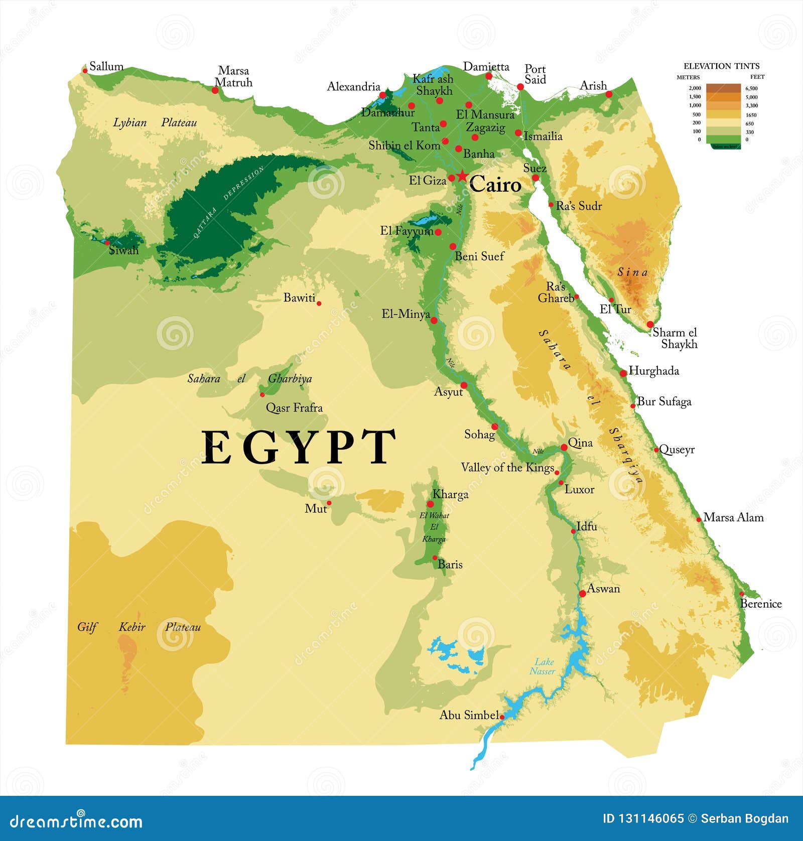 Egipt fizyczna mapa ilustracja wektor. Ilustracja złożonej z afryka ...
