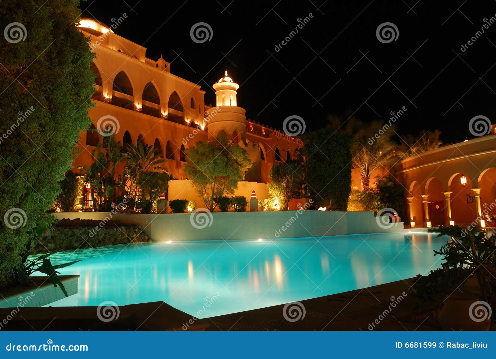 Egipt - Hotel Resort by Night Stock Image - Image of relax, resort: 6681599
