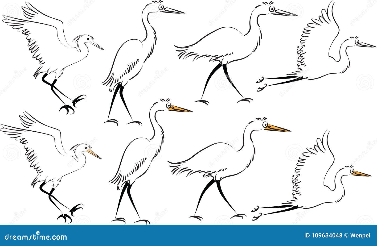 Egret action vector stock illustration. Illustration of asia - 109634048