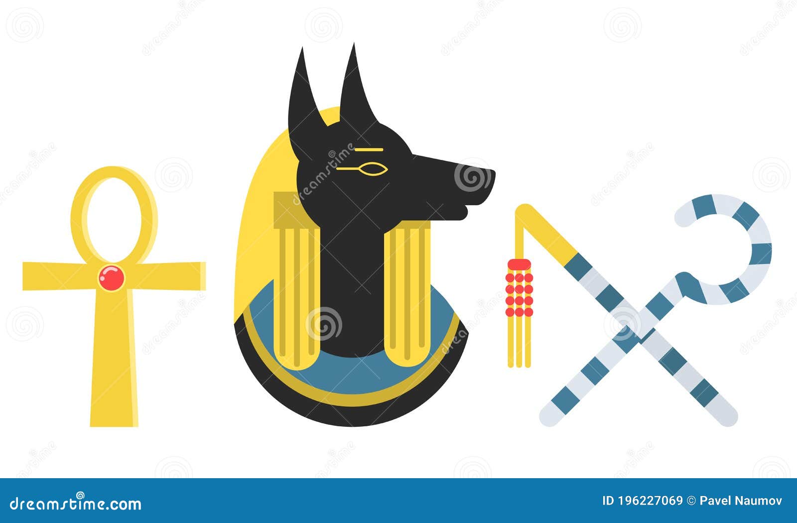 Egypt Attributes with Anubis Head and Ankh Vector Set Stock Vector ...