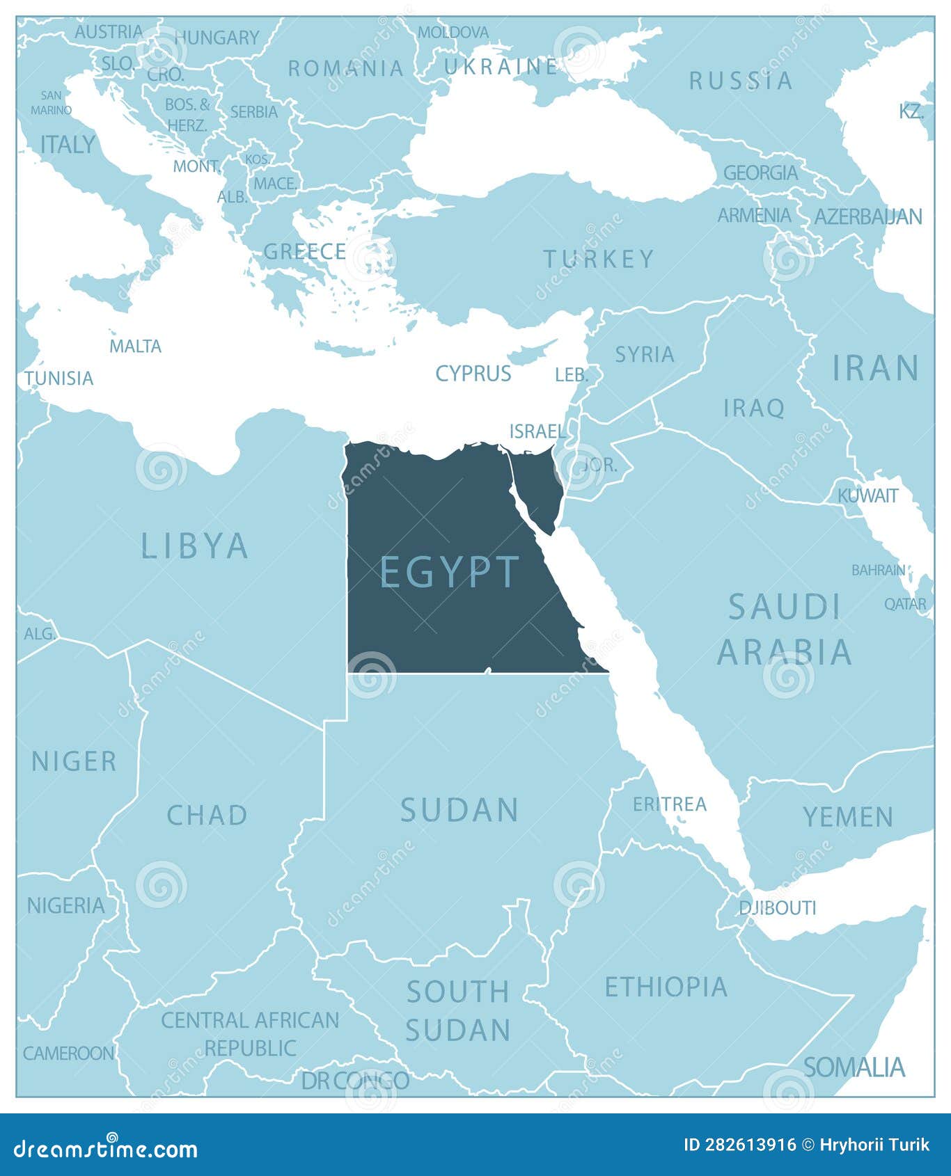 Egypt - Blue Map with Neighboring Countries and Names Stock ...