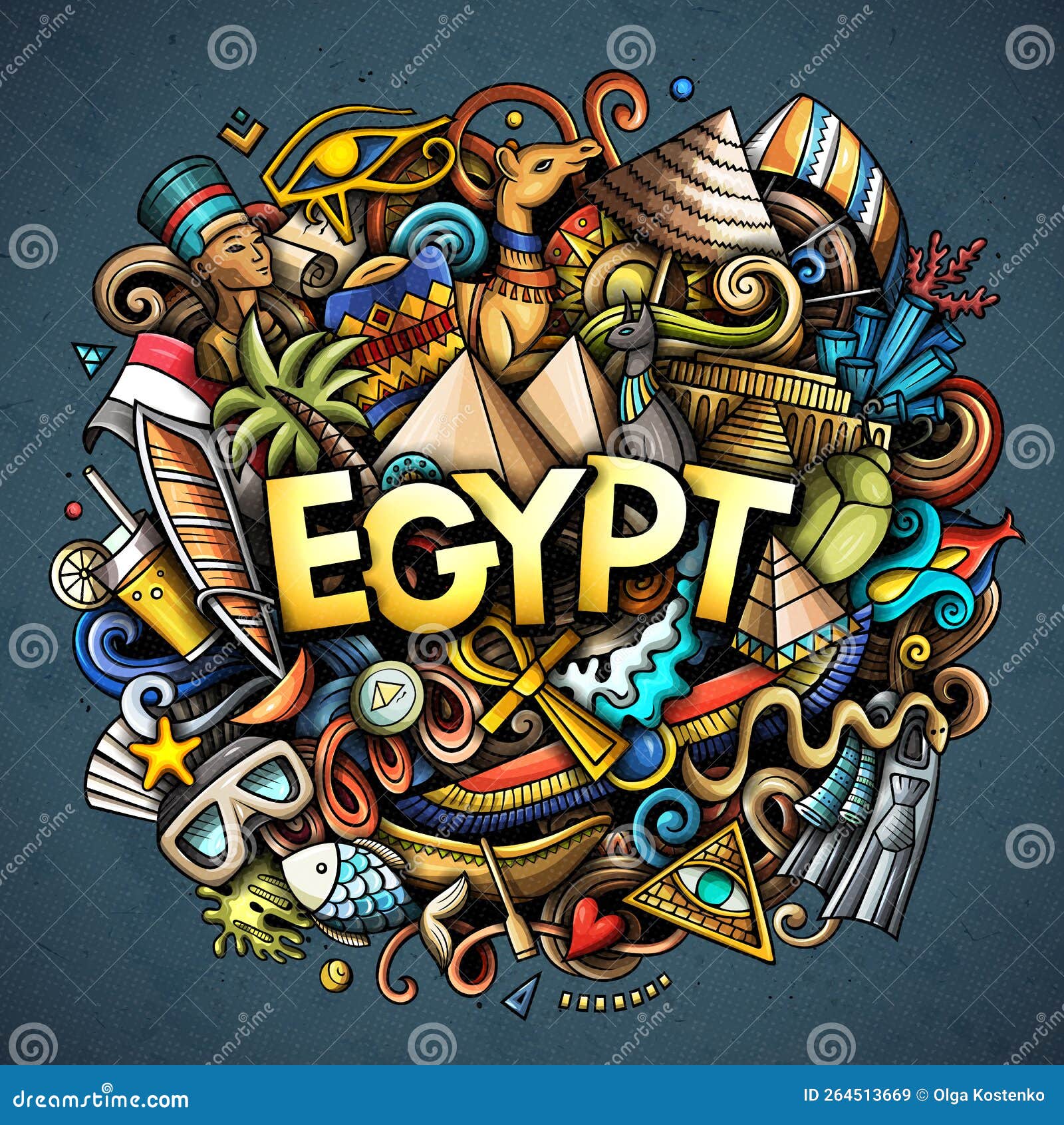 Egypt Cartoon Doodle Illustration. Funny Design Stock Illustration ...