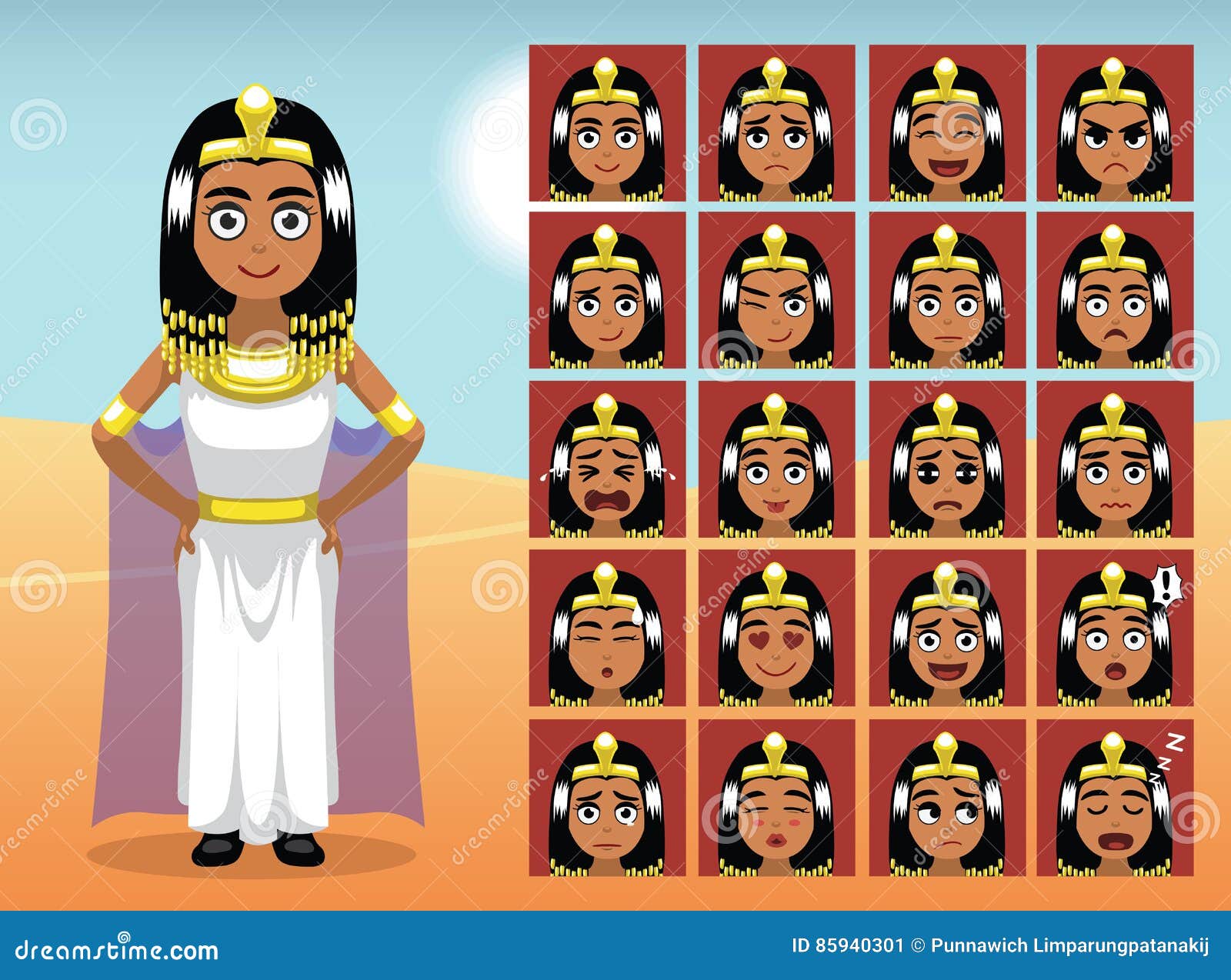Egypt Cleopatra Cartoon Emotion Faces Vector Illustration Stock Vector ...