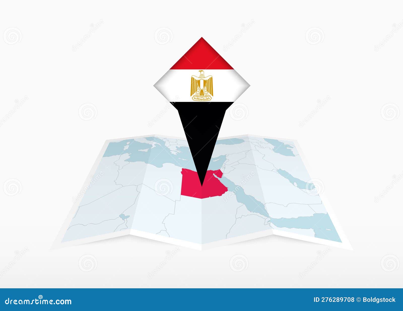 Egypt is Depicted on a Folded Paper Map and Pinned Location Marker with ...