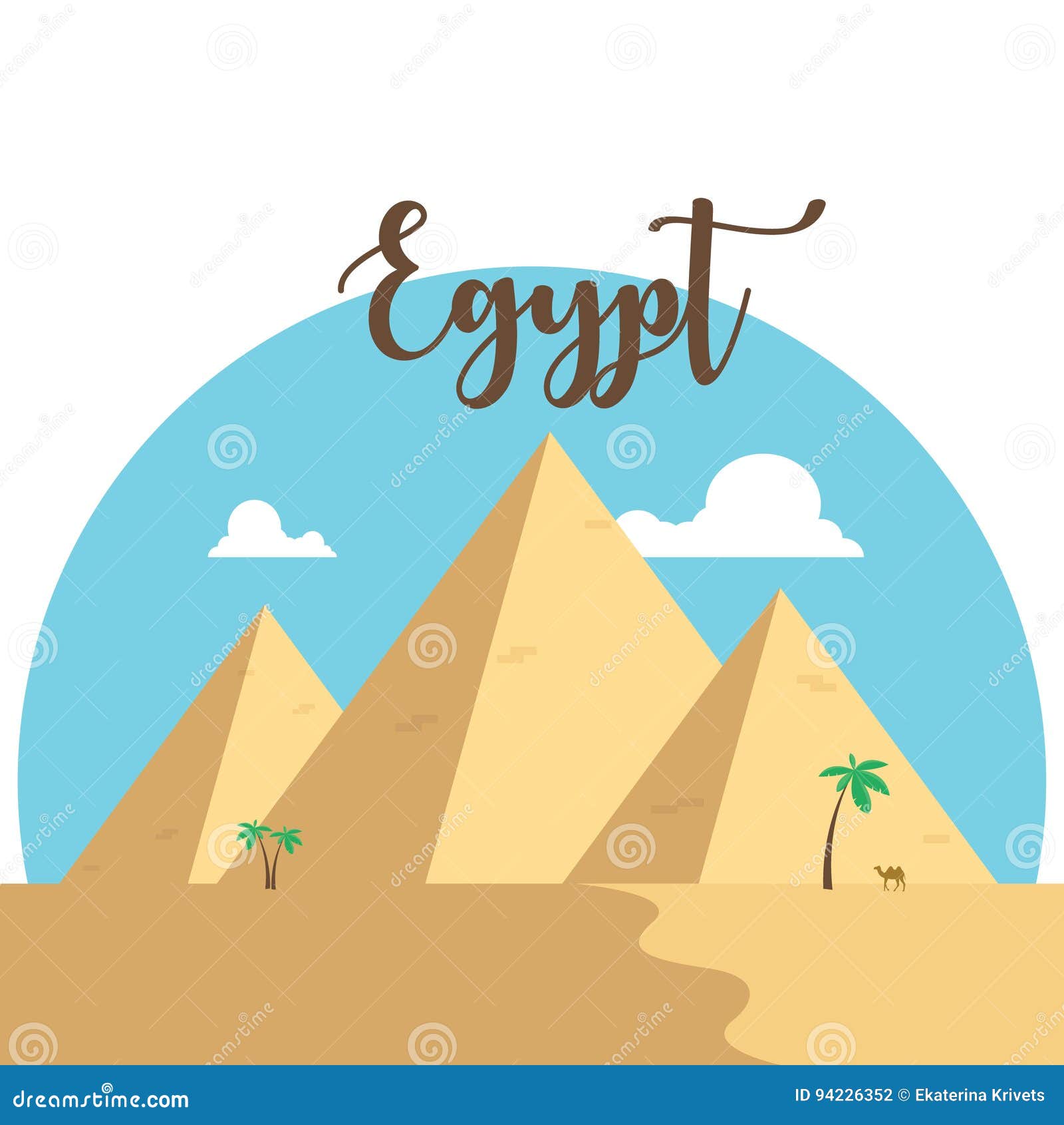 Egypt Flat Design Pyramids. Desert Famous Ancient Camel Palms Stock ...