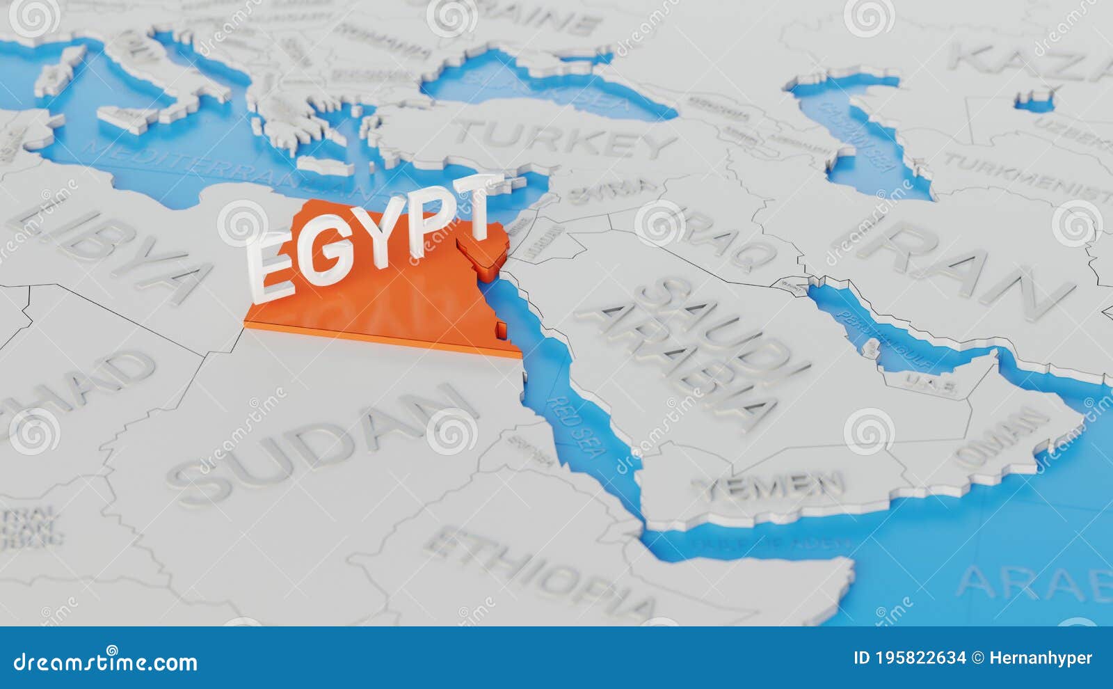 Egypt Highlighted On A White Simplified 3D World Map. Digital 3D Render ...