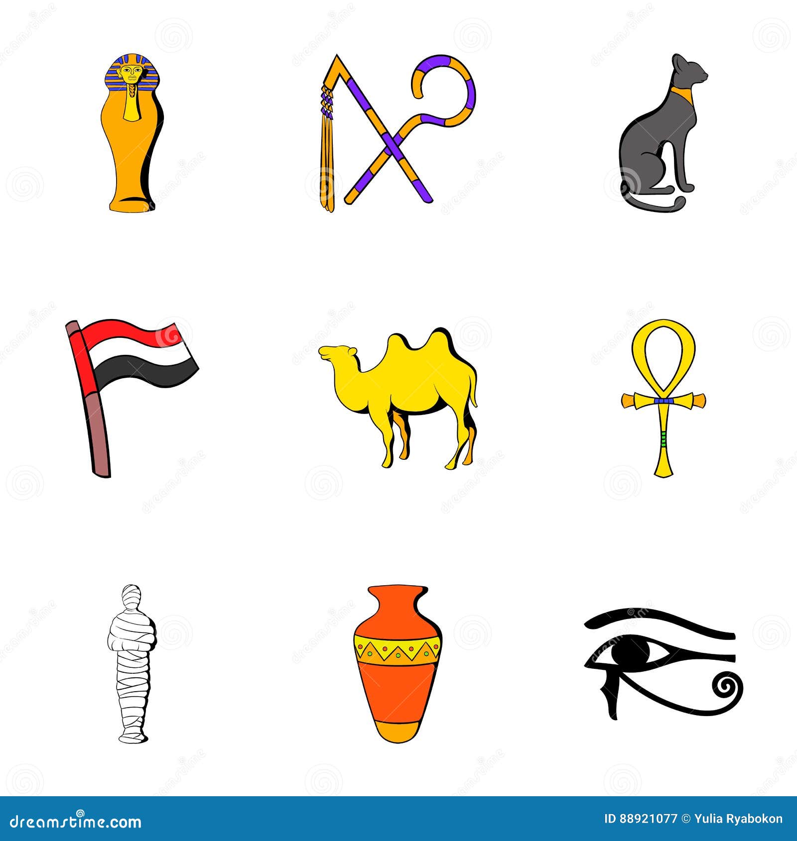 Egypt Icons Set, Cartoon Style Stock Vector - Illustration of mummy ...