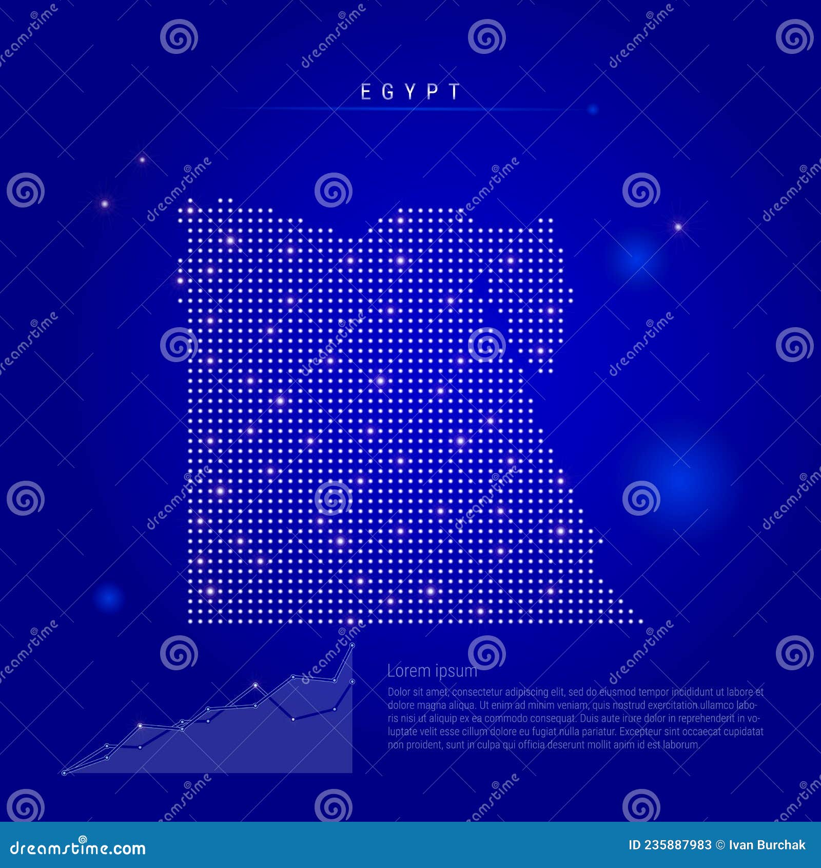 Egypt Illuminated Map with Glowing Dots. Dark Blue Space Background ...