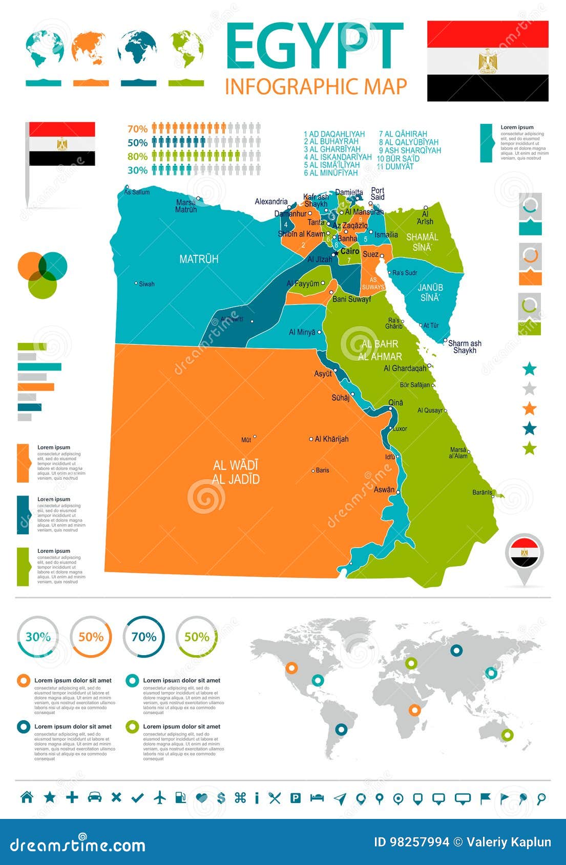 Egypt - Infographic Map and Flag - Illustration Stock Illustration ...