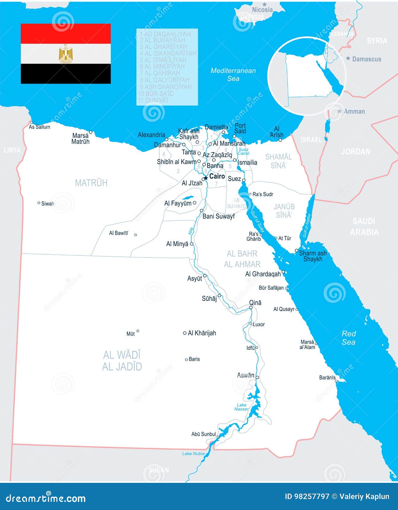 Flag Of Luxor On Map Of Egypt Governorates Stock Illustration ...