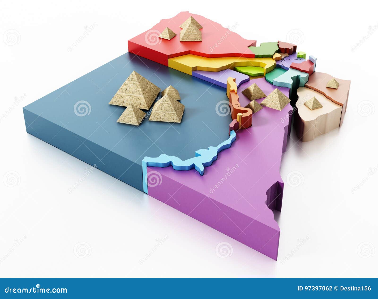 Egypt Map with Regions and Pyramids. 3D Illustration Stock Illustration ...