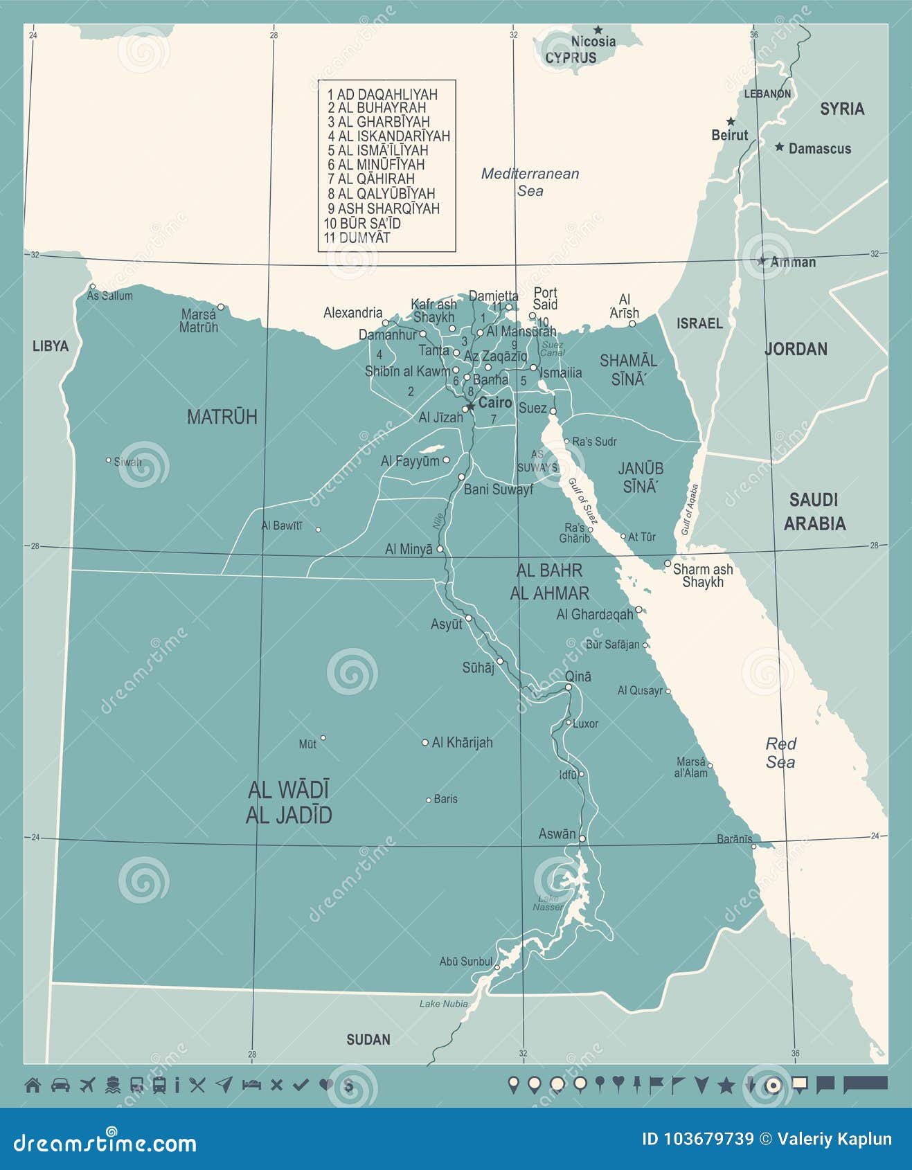 Egypt Map - Vintage Detailed Vector Illustration Stock Illustration ...