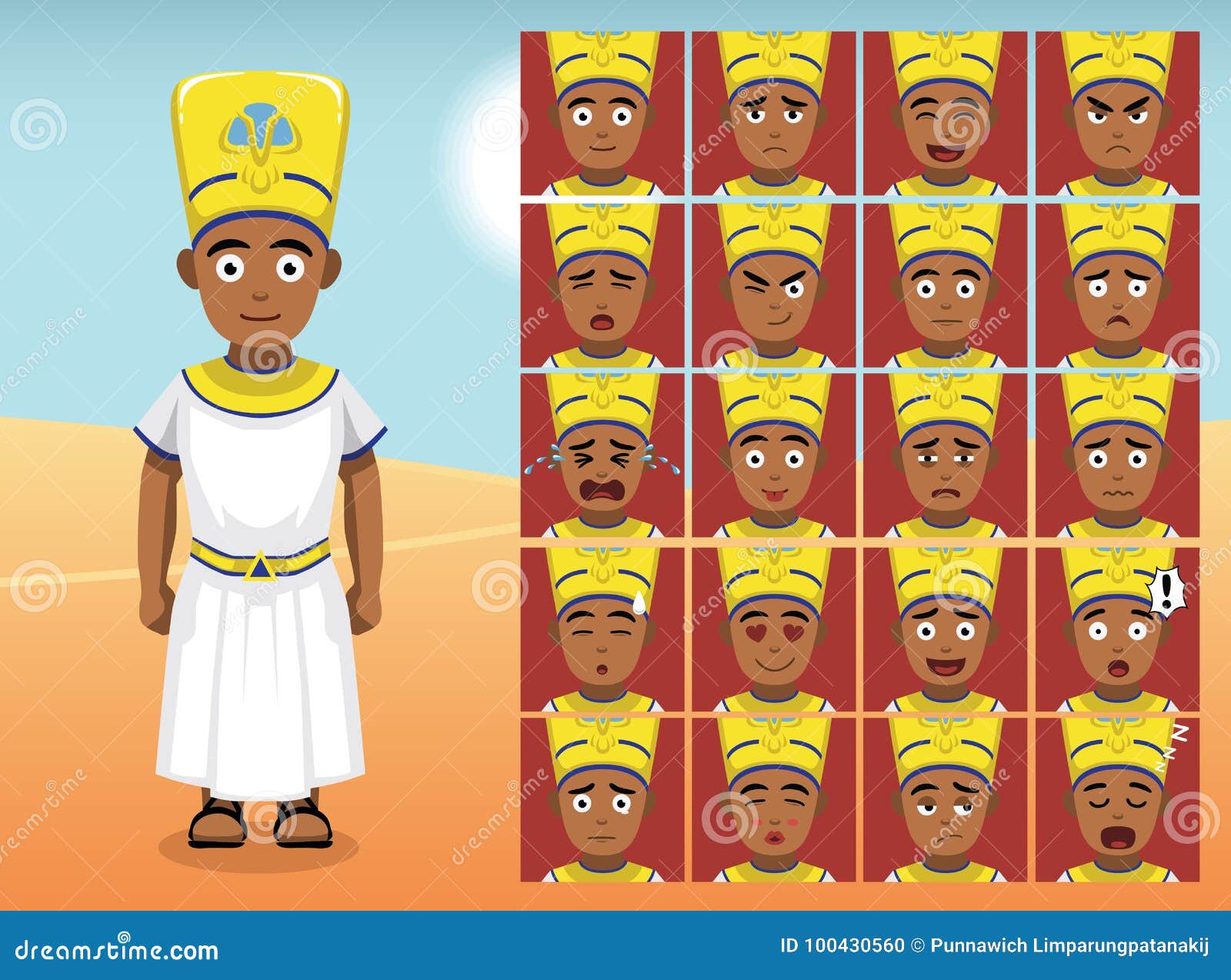 Egypt Menes Cartoon Emotion Faces Vector Illustration Stock Vector ...