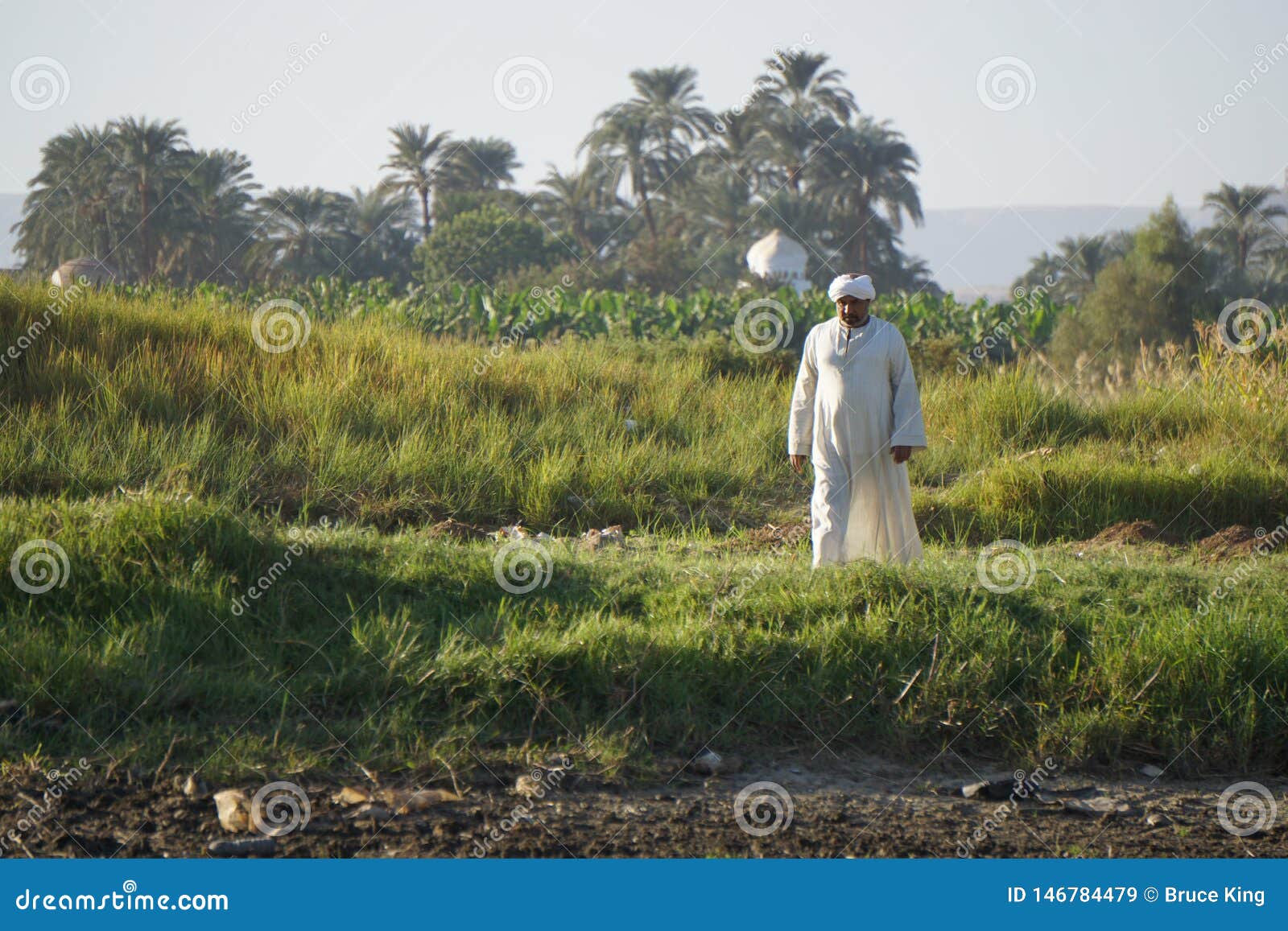 Old Man in White Robe on the Shore of the Nile Editorial Stock Image ...