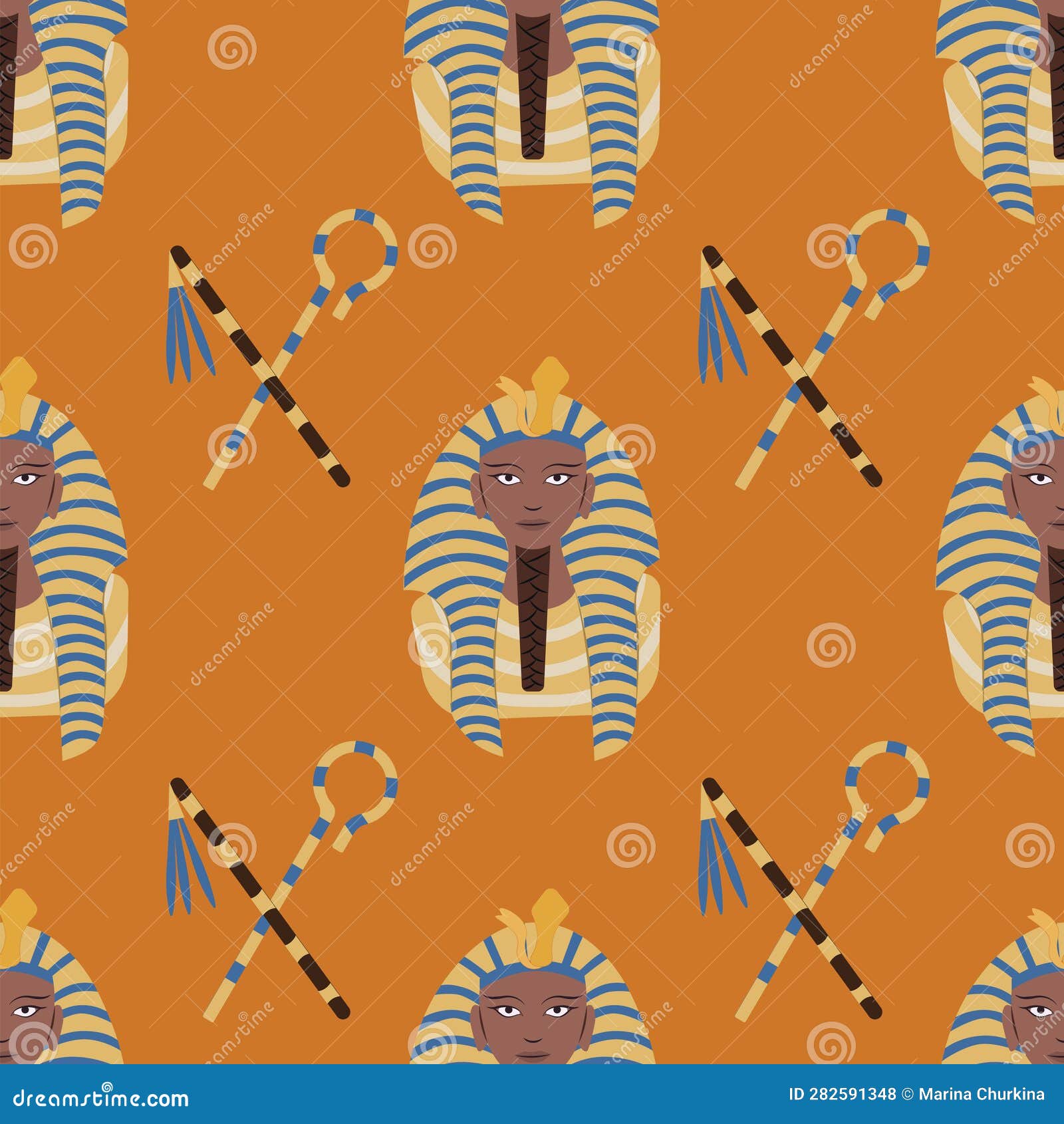 Egyptian Pharaoh on Orange Pattern Stock Vector - Illustration of ...