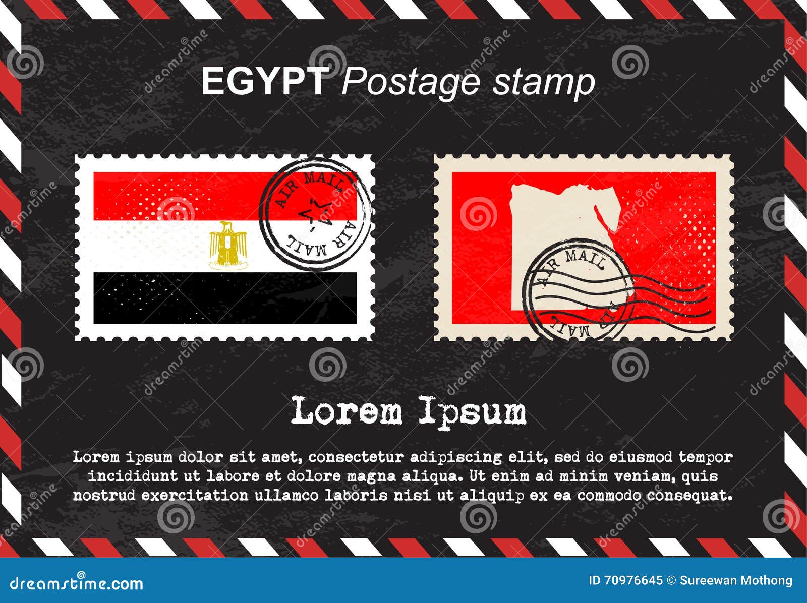 Egypt Postage Stamp, Vintage Stamp, Air Mail Envelope. Stock Vector ...