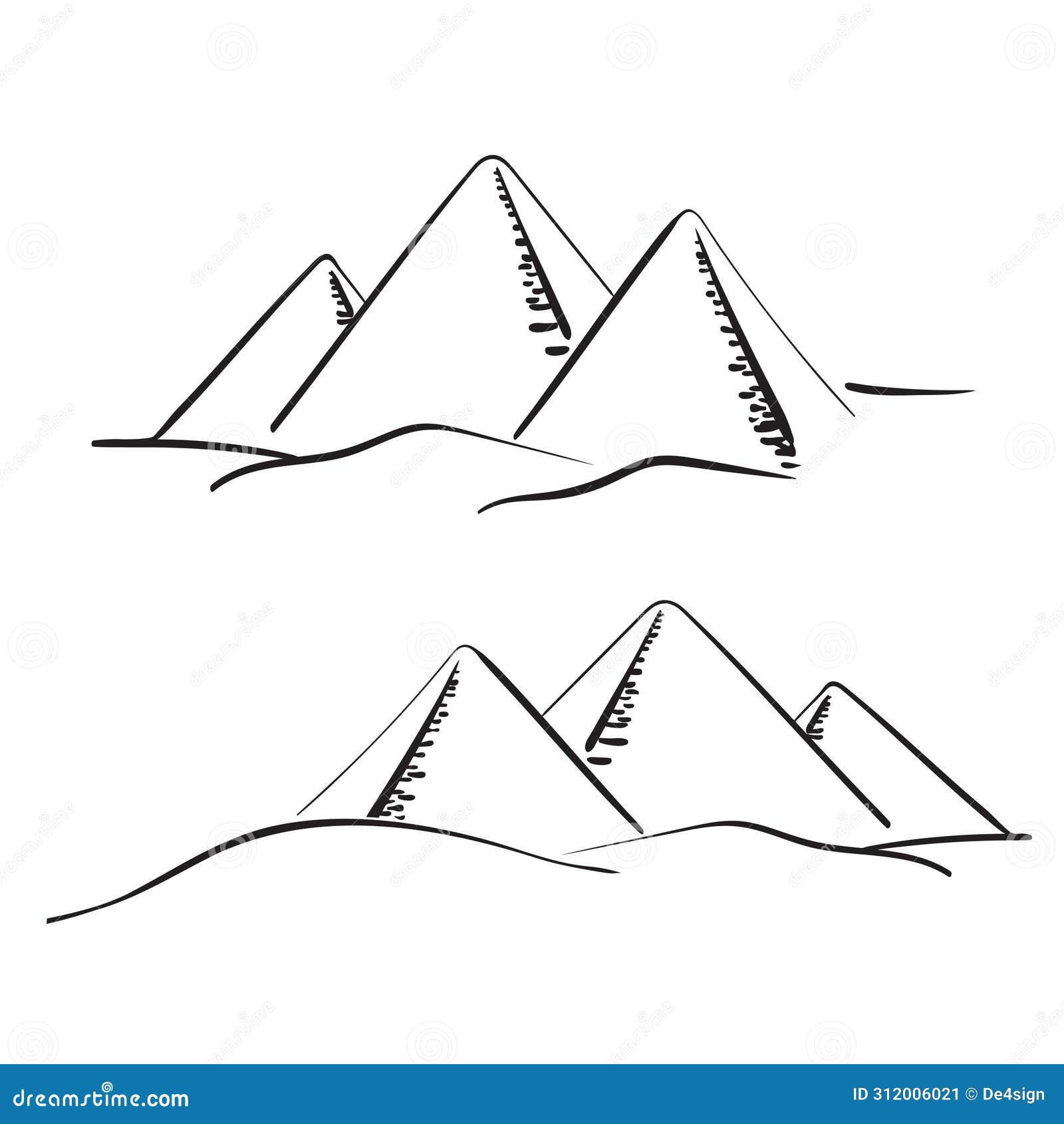 Egypt Pyramids in the Desert. Hand-drawn Vector Illustration Stock ...