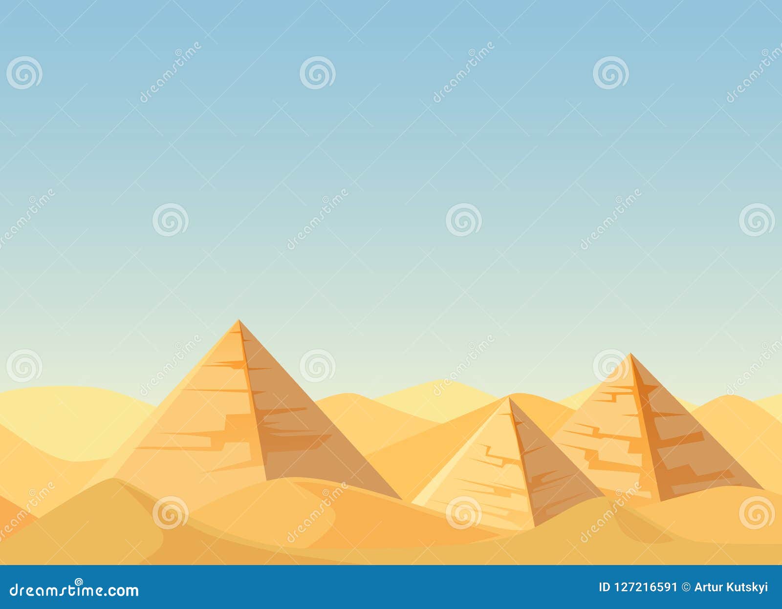 Egypt Pyramids Desert Landscape Cartoon Flat Vector Illustration ...